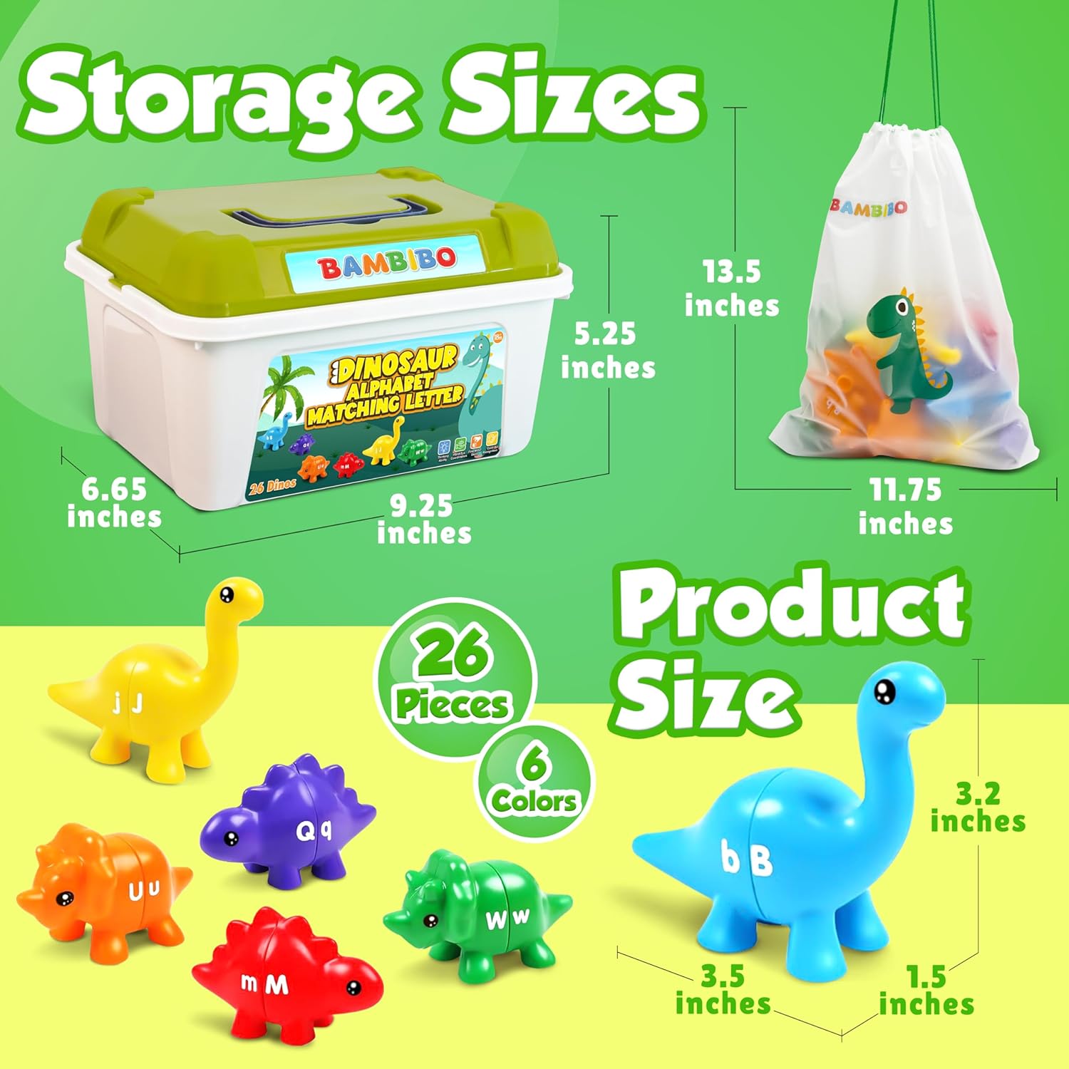 Bambibo ABC – Juguetes a juego de dinosaurios Paquete de 26 con caja de ...