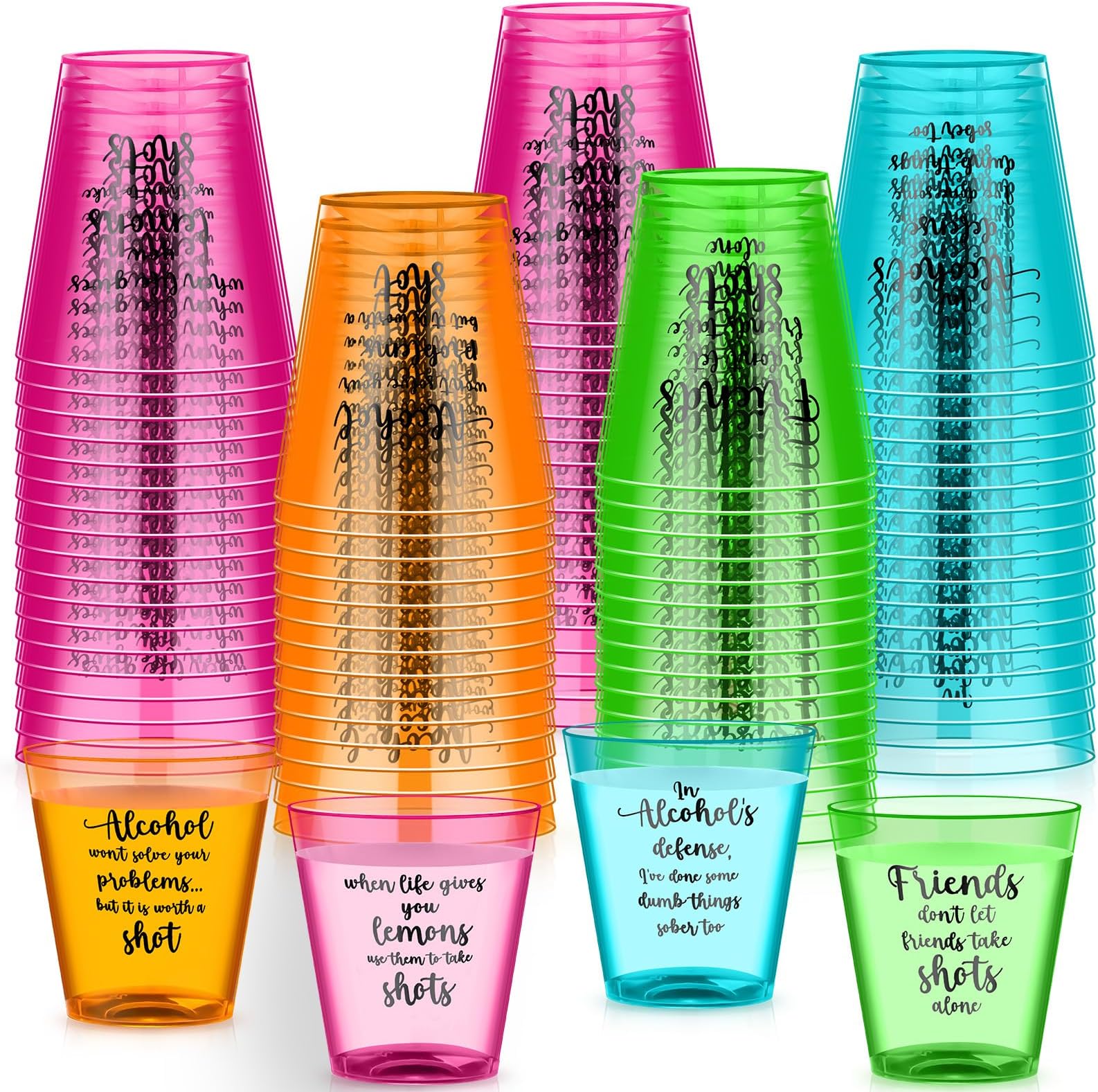 Amazon.com: MATANA 150 Neon Plastic Shot Glasses (1oz), Party Shot Cups ...