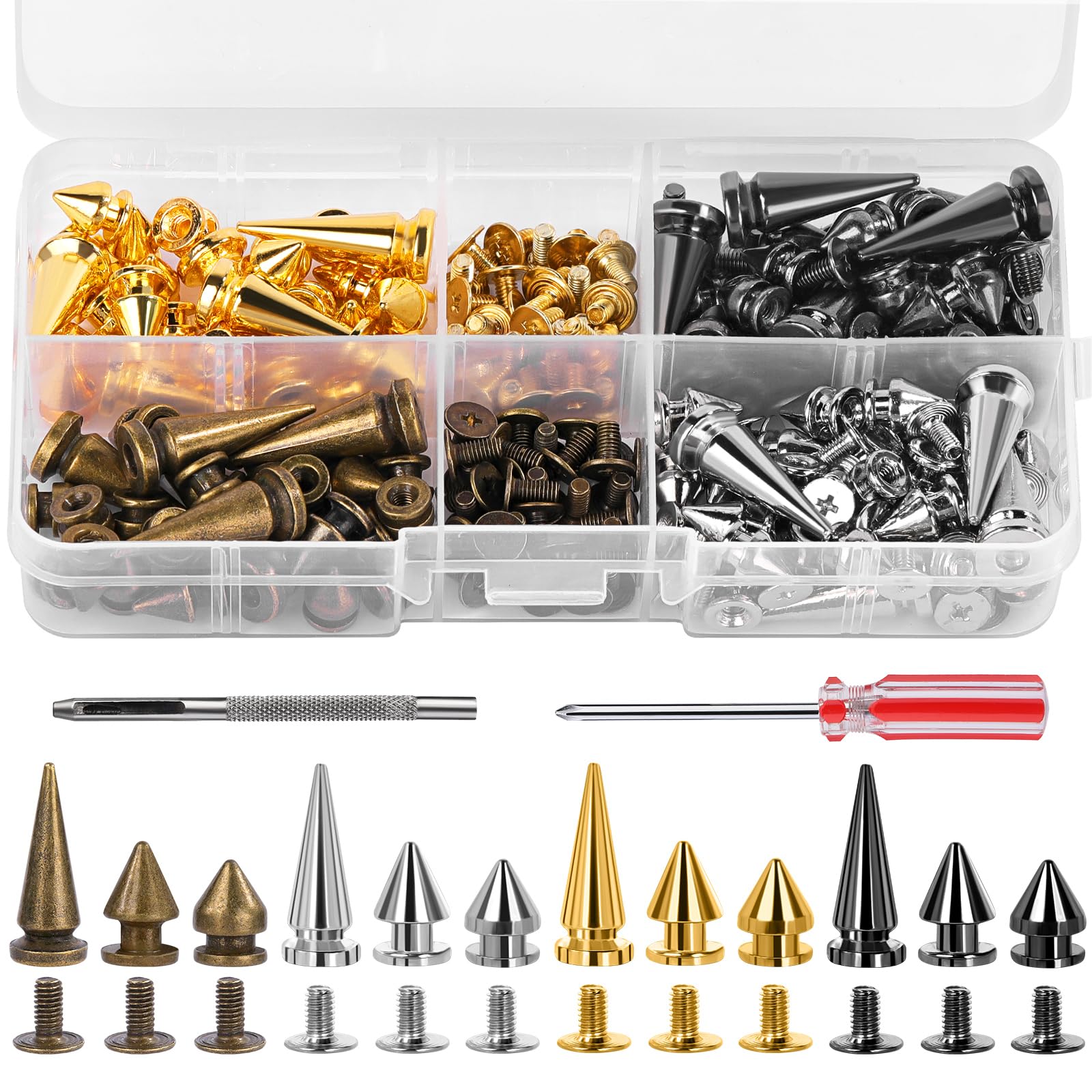 Amazon.com: 120 Sets Punk Spikes and Studs Kit, 4 Colors Cone Spikes, 3 ...