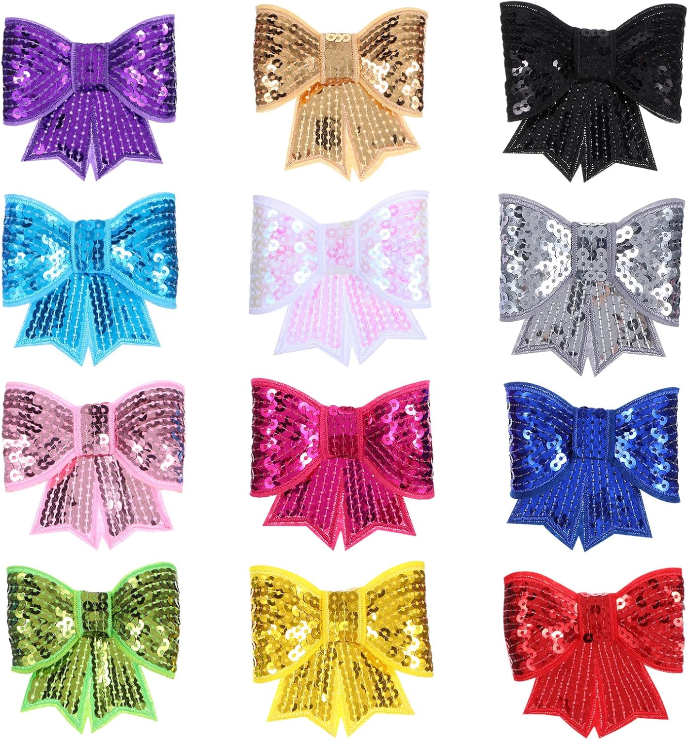 Amazon.com: TIESOME Mini Bow Sequin, 12 PCS 2.95 Inch Shiny Bow Iron on Applique Multicolor ...