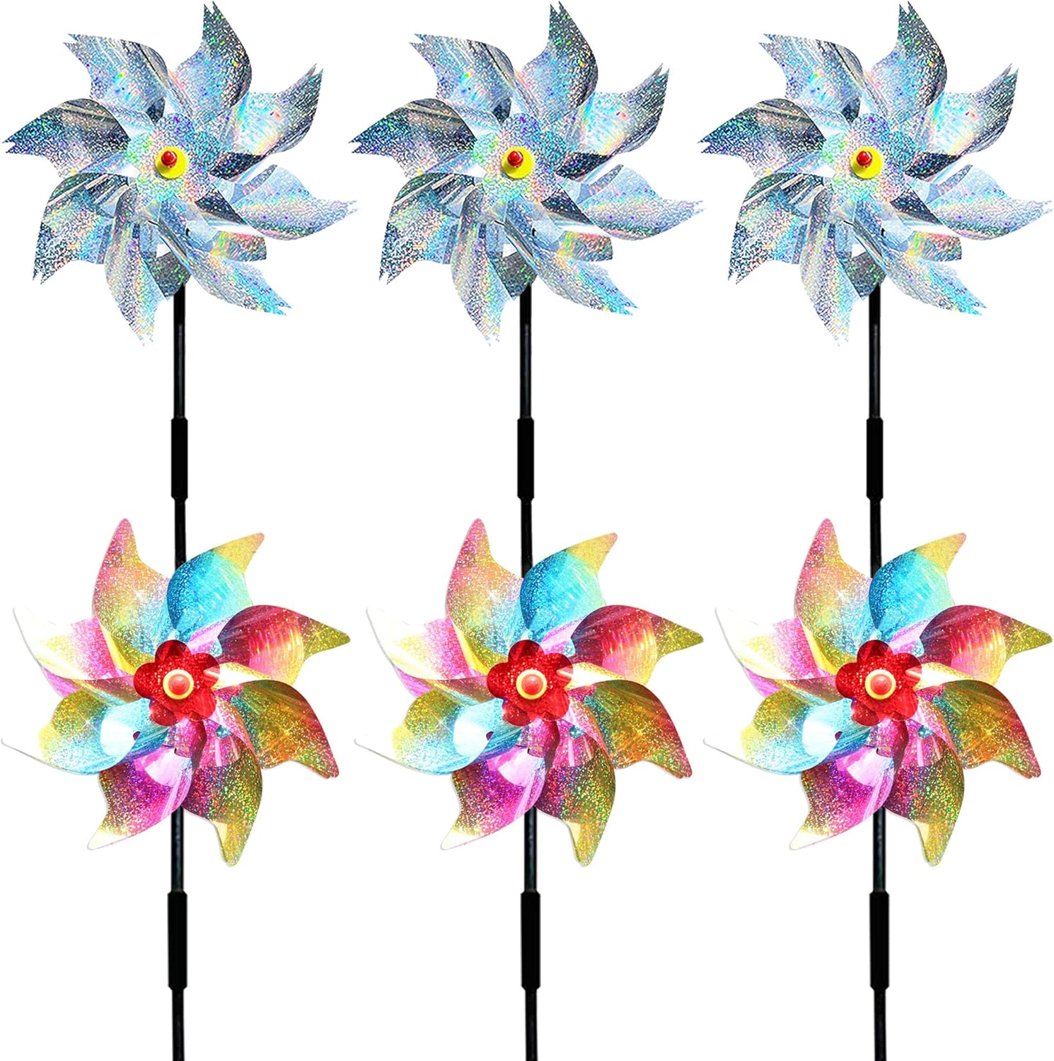 Amazon.com: 6 Pack Windmills for Yard,Reflective Pinwheels with Stakes ...