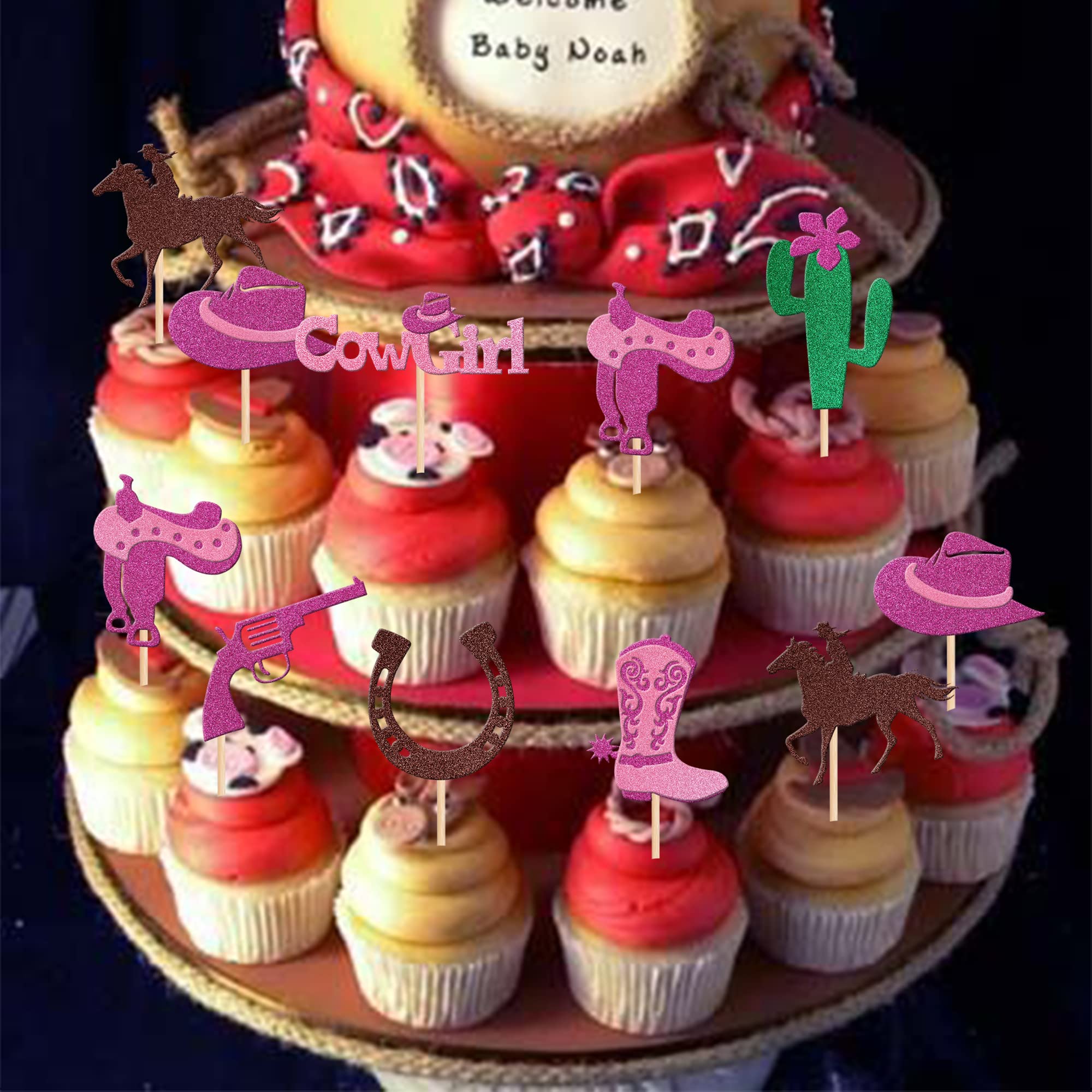 Snapklik.com : 32 PCS Cowgirl Cupcake Toppers Glitter HorseShoe Cactus ...