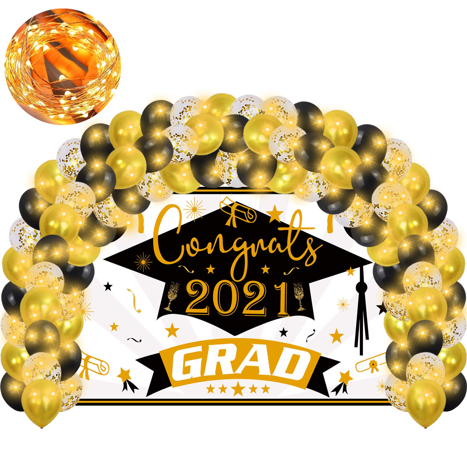 Buy Graduation Decorations Backdrop Supplies 2021-Gold and Black ...