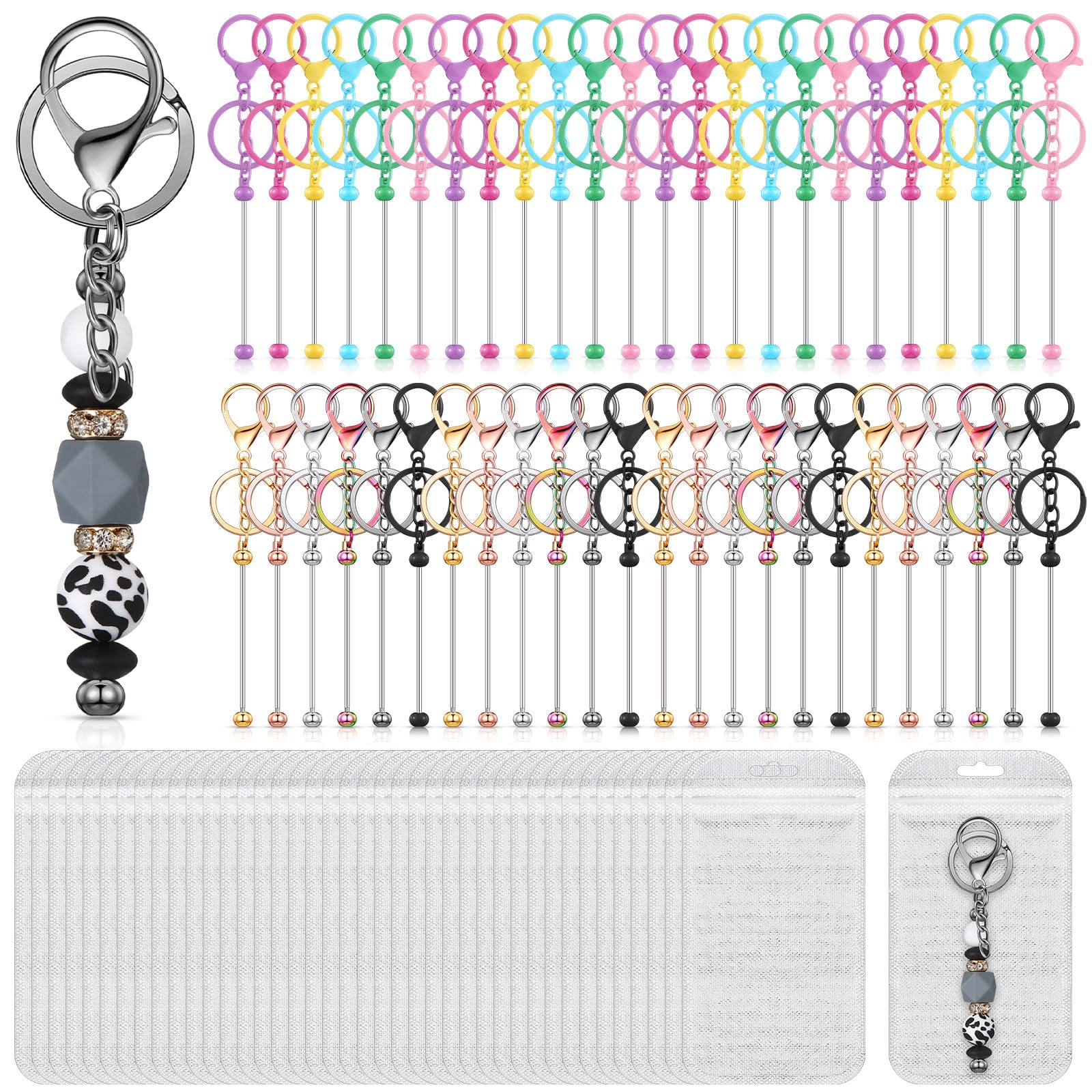 Amazon.com: Tondiamo 96 Pcs Beadable Keychains Bars, DIY Keychains Bars ...