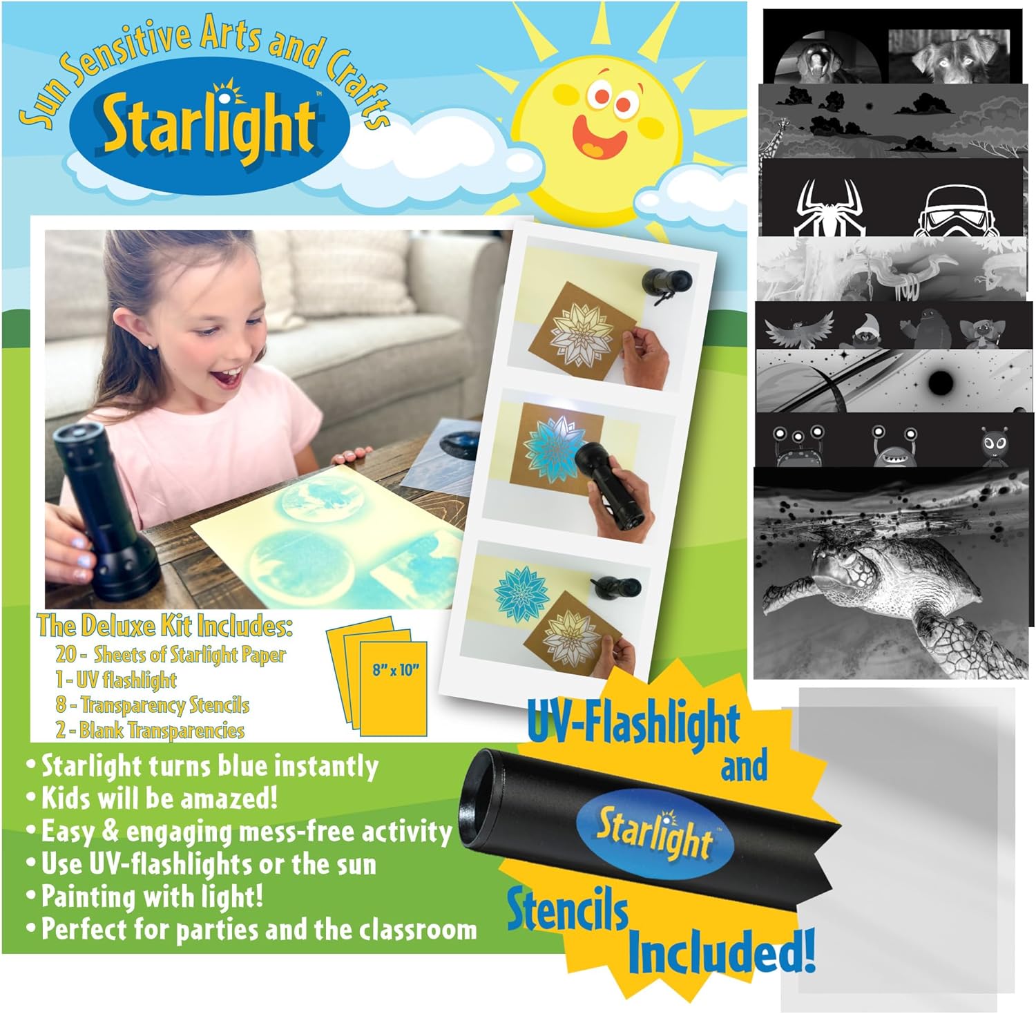 Amazon.com: Starlight Instant Cyanotype Kit – UV Flashlight, Stencils ...