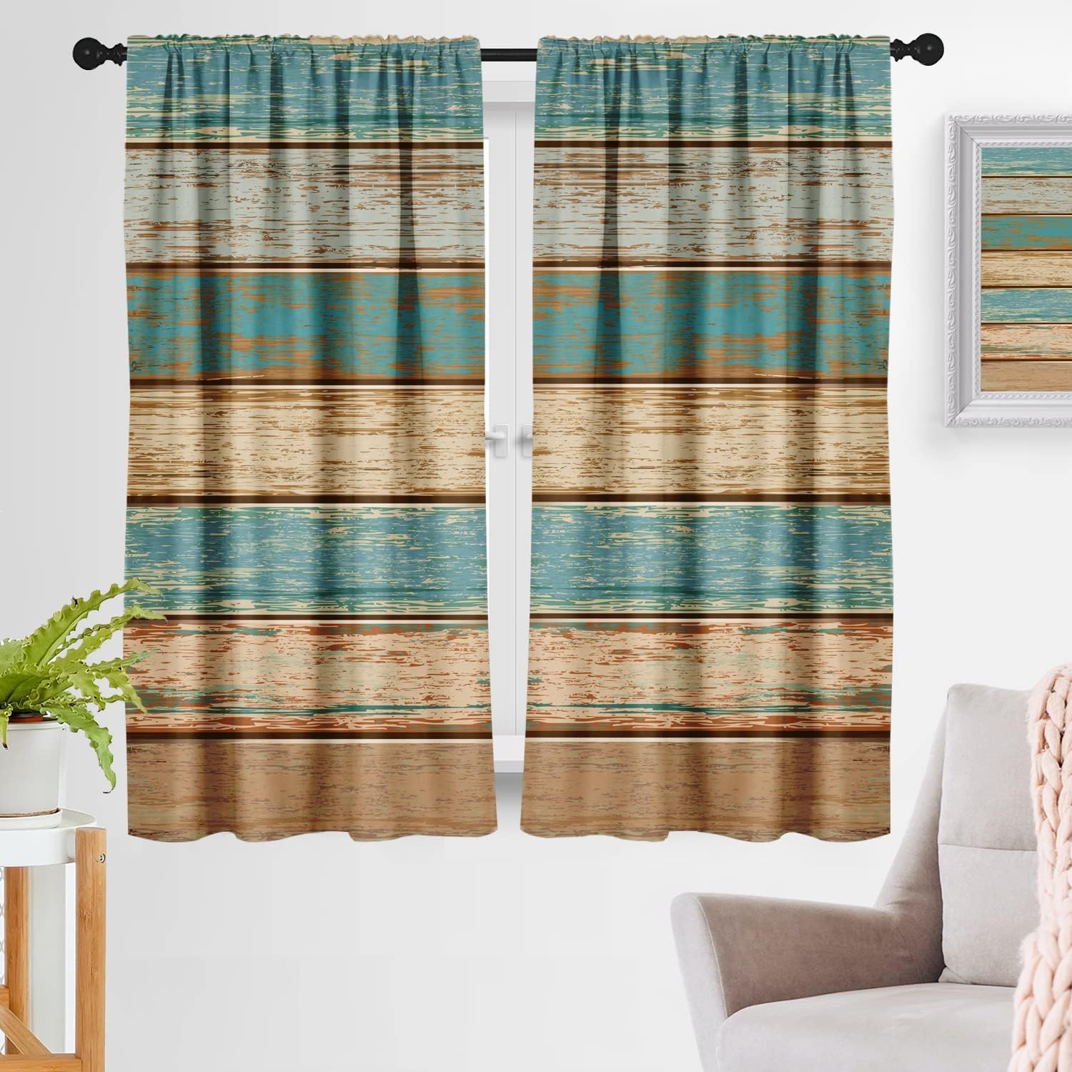 Amazon.com: zokyer Rustic Window Curtain Western Teal and Brown ...