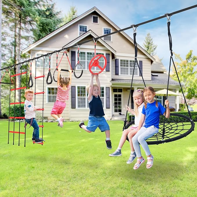 Amazon.com: Hapfan 50 ft Ninja Warrior Obstacle Course for Kids with ...