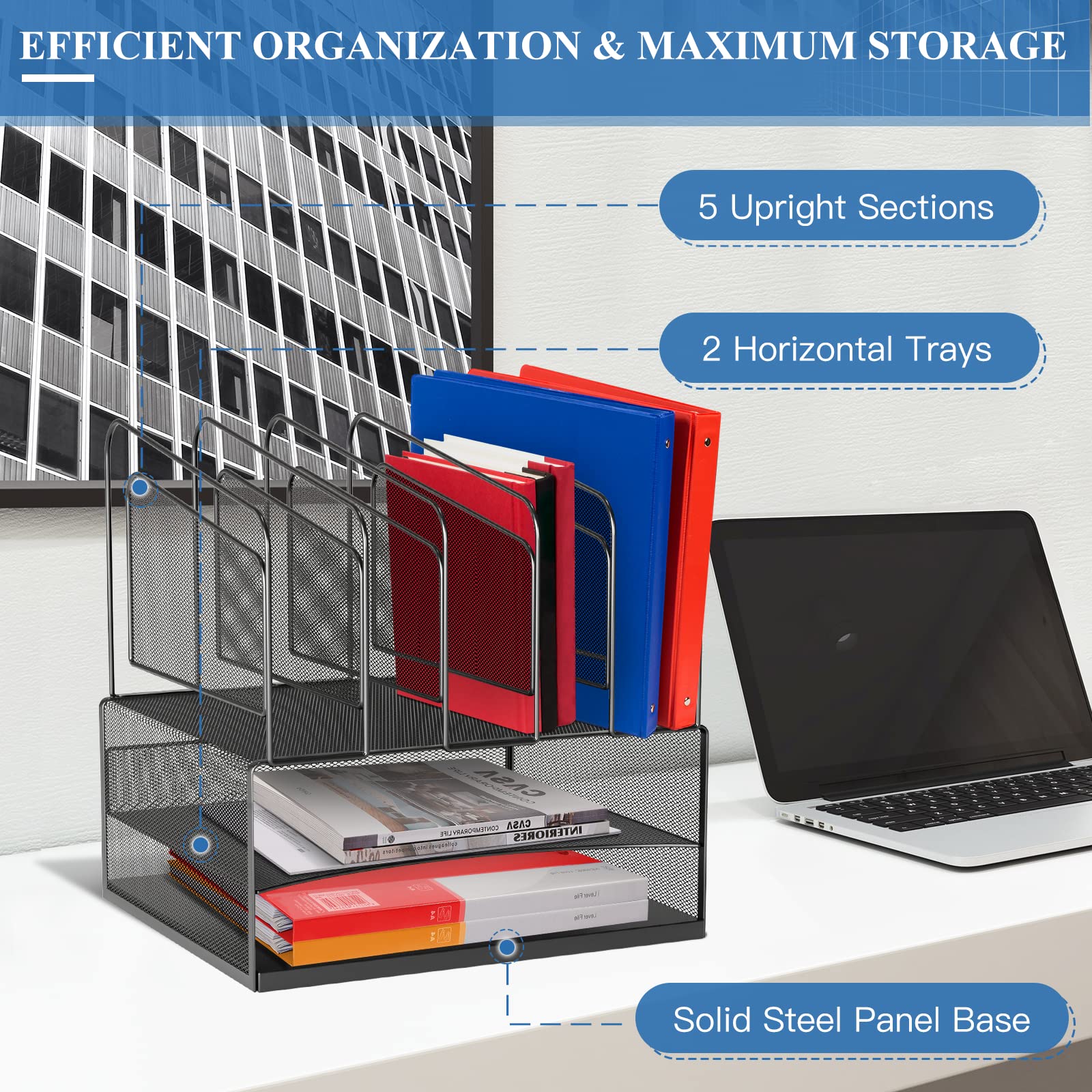 Snapklik.com : Mesh 2 Trays 5 Vertical File Sorter Desk Organizers And ...