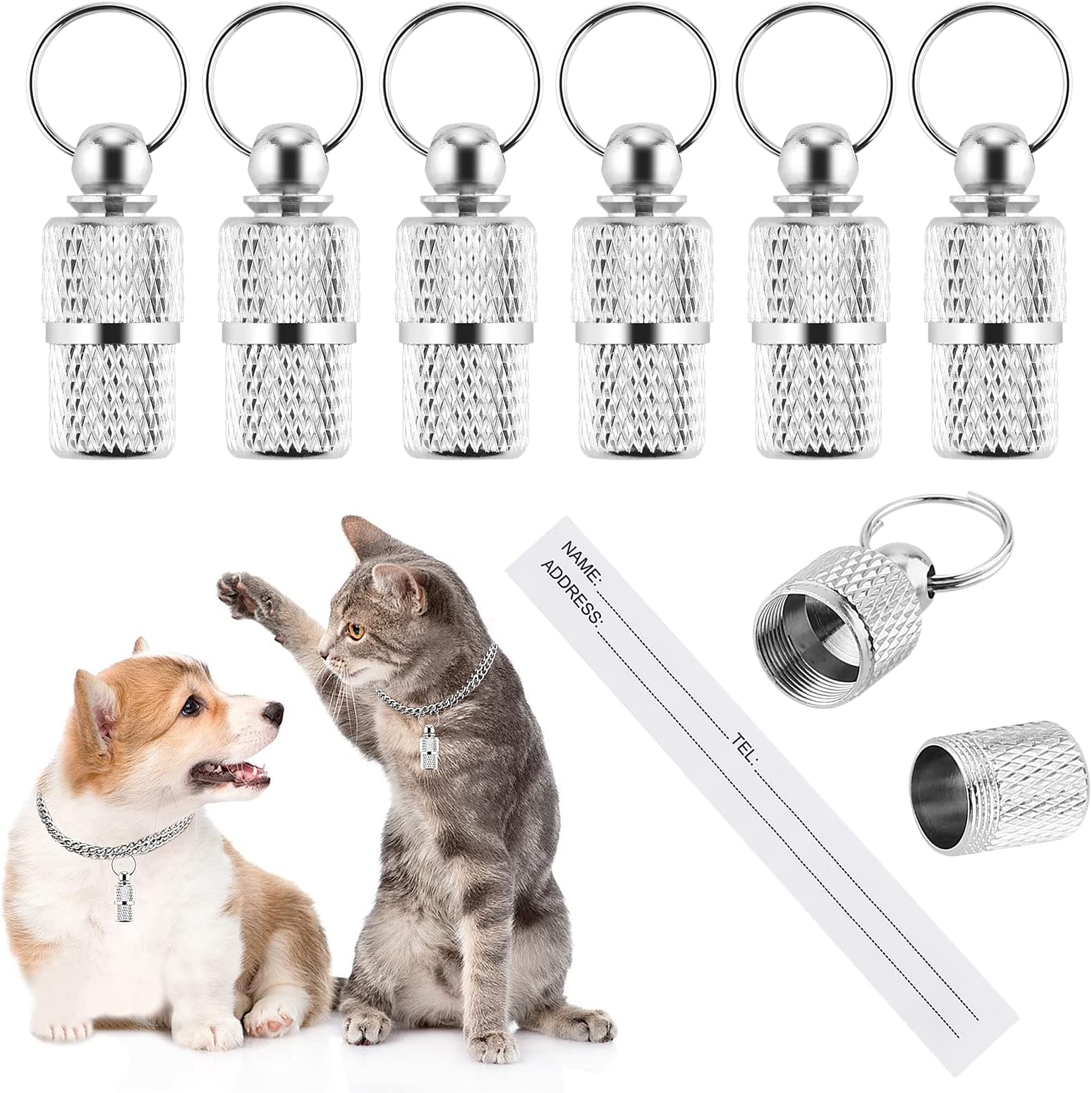 Amazon.com: Waterproof Pet Dog Cat ID Tags Capsule Collar Pendant Tags ...