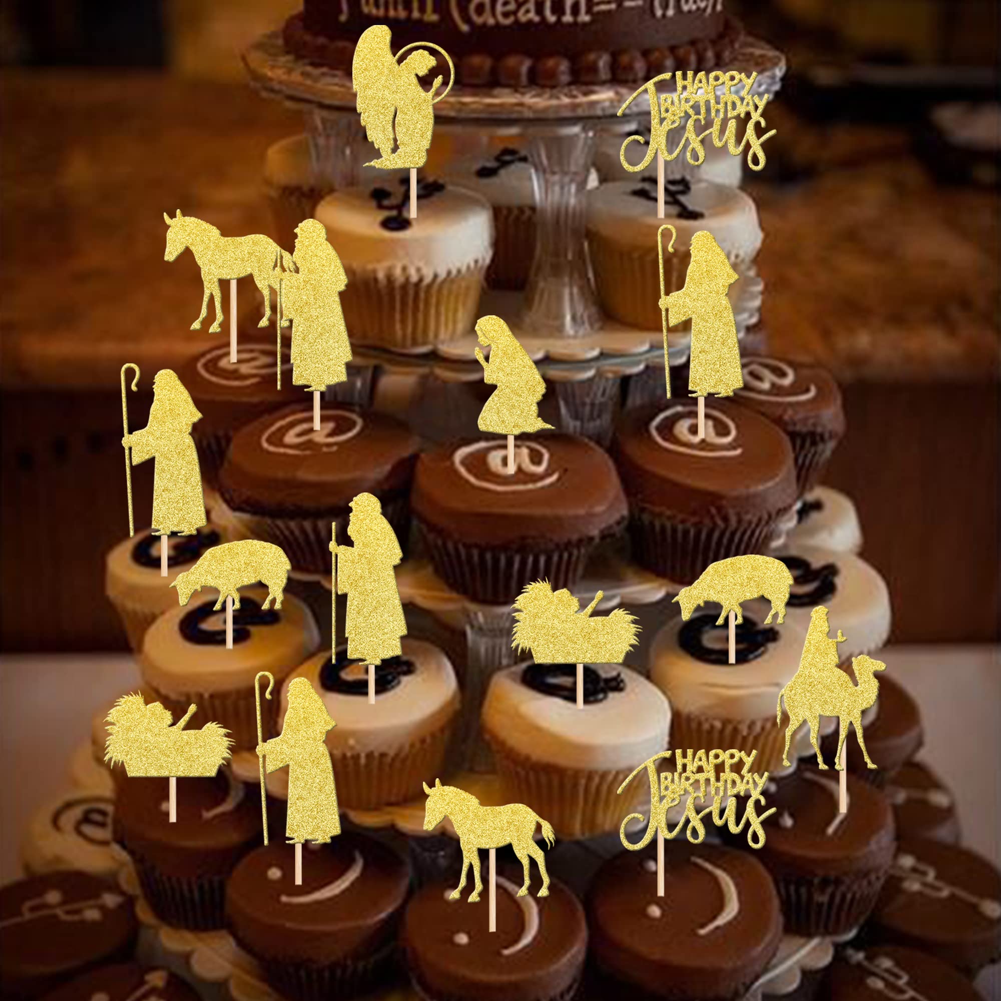 Snapklik.com : 36 PCS Christmas Nativity Cupcake Toppers Glitter ...