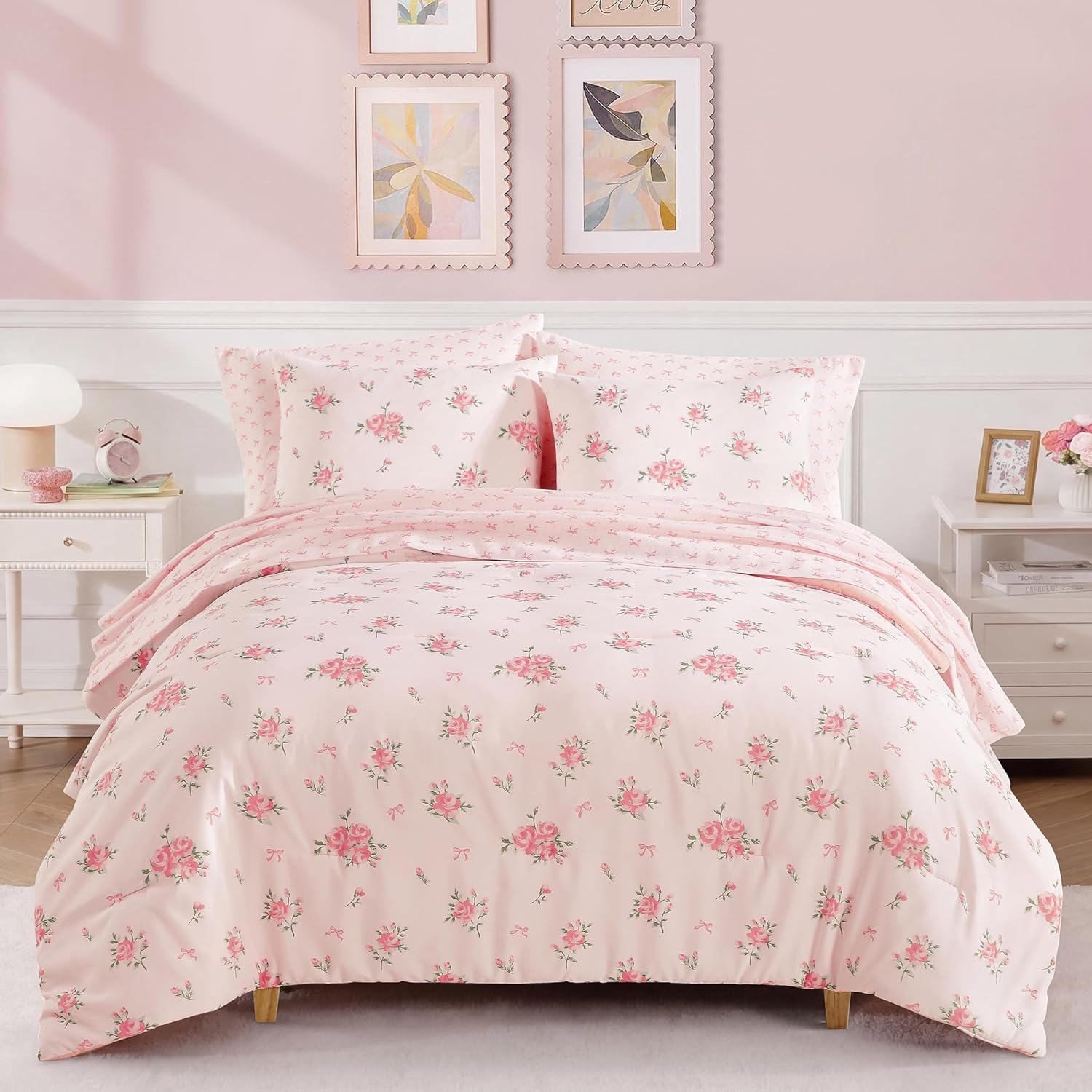 Amazon.com: BLOOMHAVEN Twin XL Comforter Set for Girls, 5 Pieces Rose ...