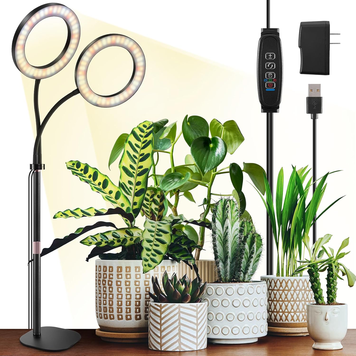 Amazon.com : LPMZMBL Dual Heads Grow Lights for Indoor Plant Full ...