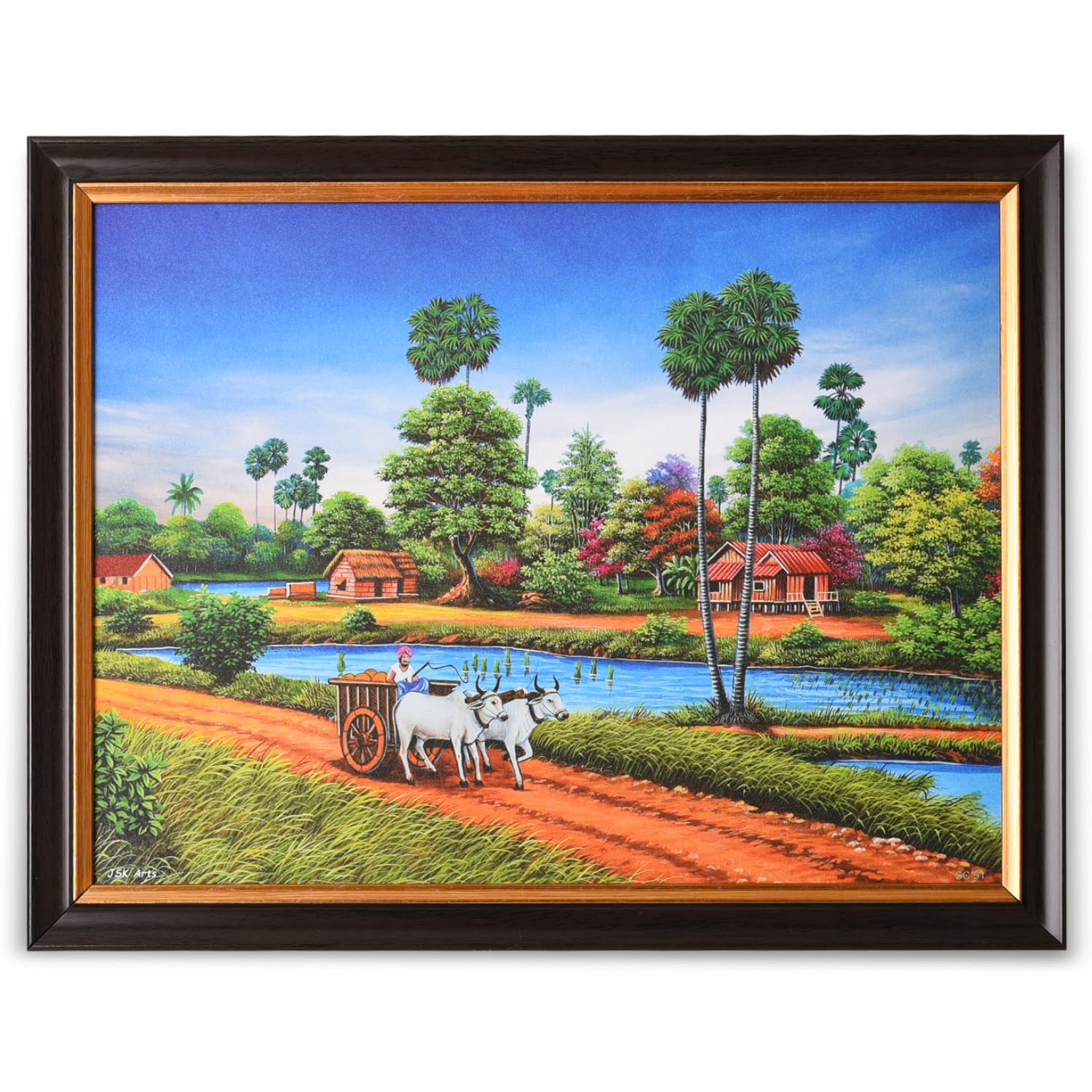 INSPIRING BRUSH Indian Village Scene Painting Vastu Big Size, Nature ...