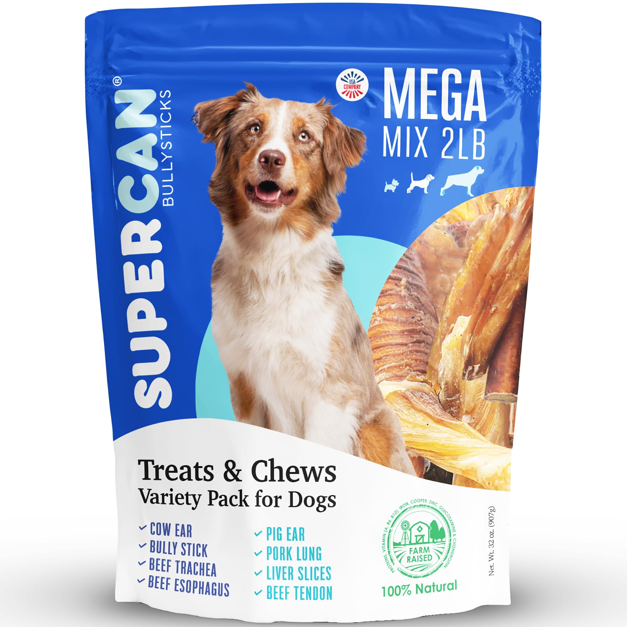 SUPER CAN BULLYSTICKS Mega Mix Natural Dog Chews Variety Pack (2lbs ...