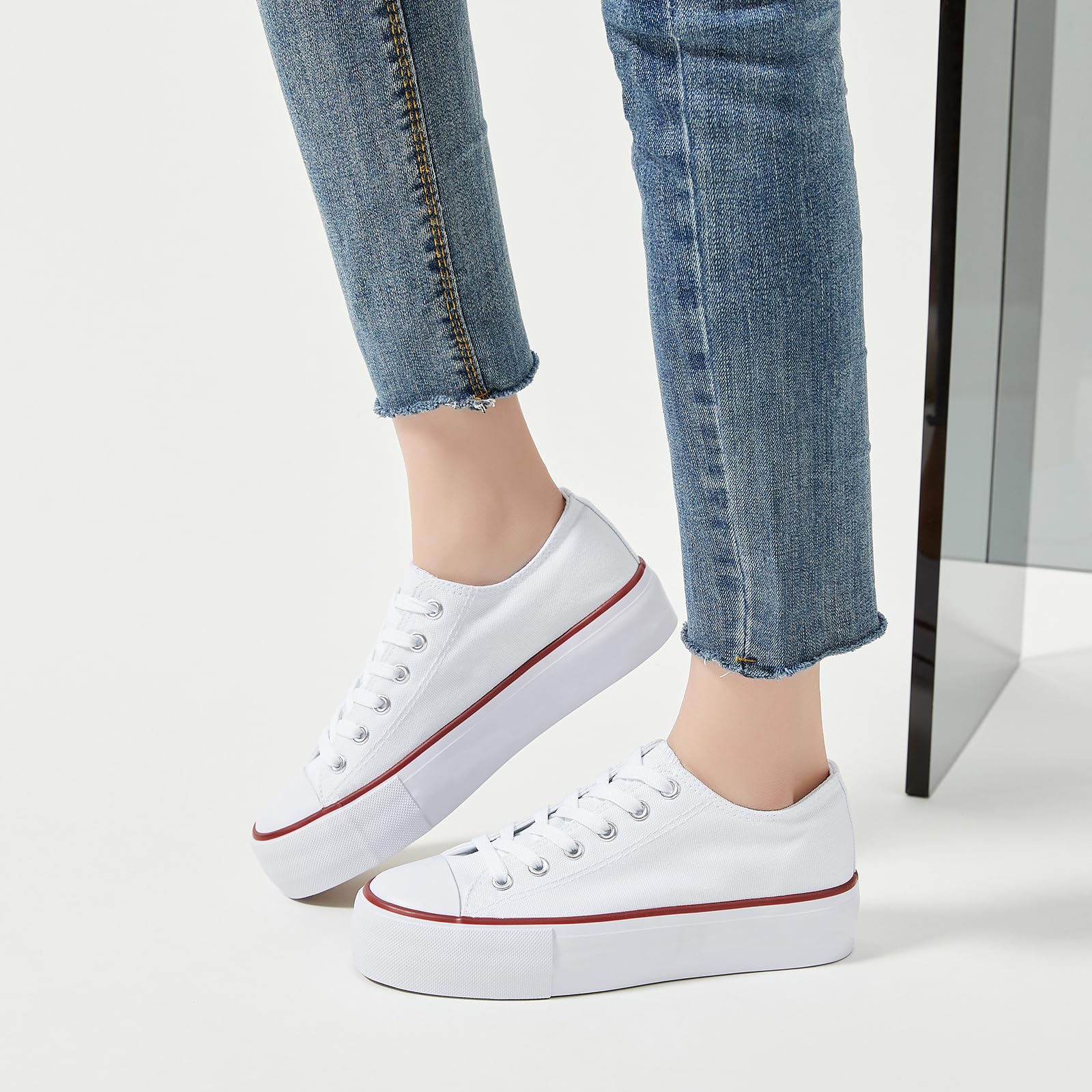 Snapklik.com : SERNIAL Womens White Platform Sneakers Low Top Platform ...