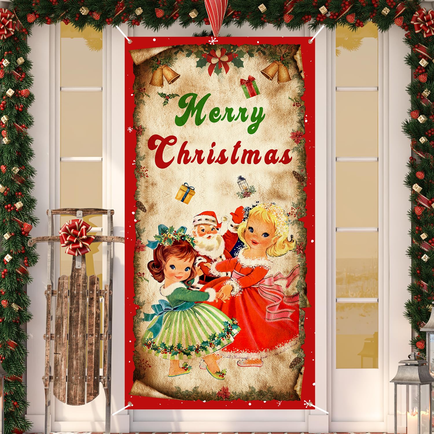 Amazon.com: Vintage Christmas Door Cover Christmas Decorations - Red ...