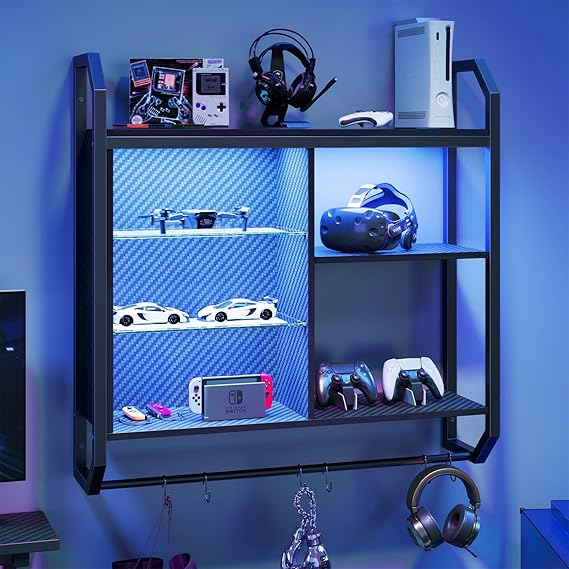 Bestier Gaming Floating Shelves, 34" LED Wall Mounted Shelf with ...