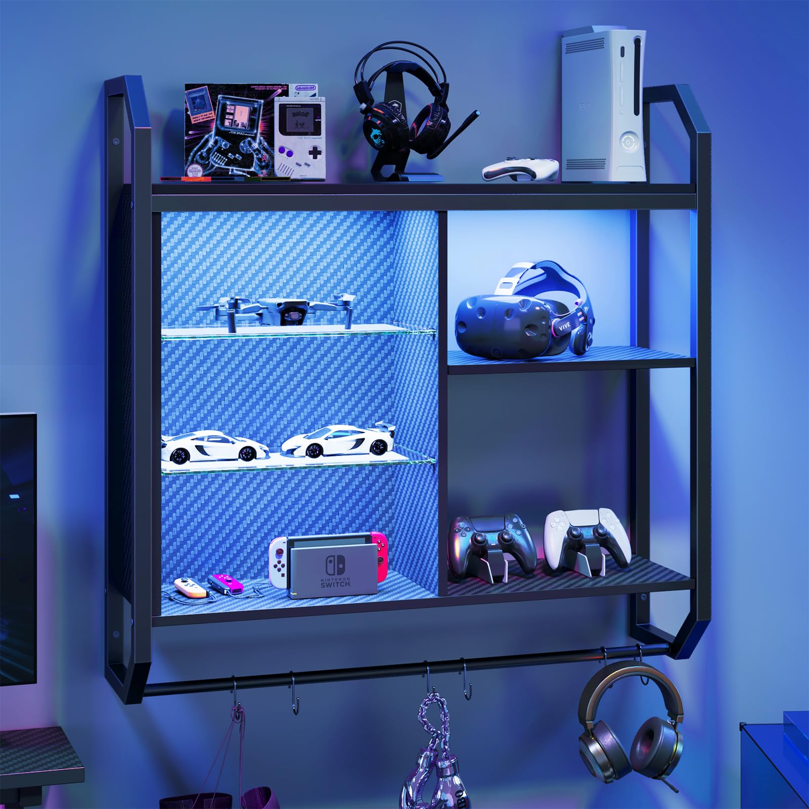 Bestier Gaming Floating Shelves, 34" LED Wall Mounted Shelf with ...