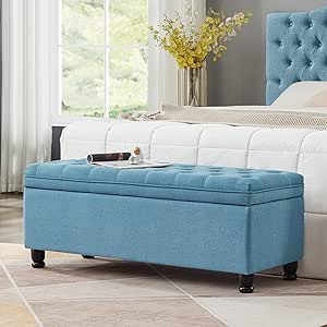 Amazon.com: SLEERWAY Light Blue Storage Bench for Bedroom, 45" Modern ...