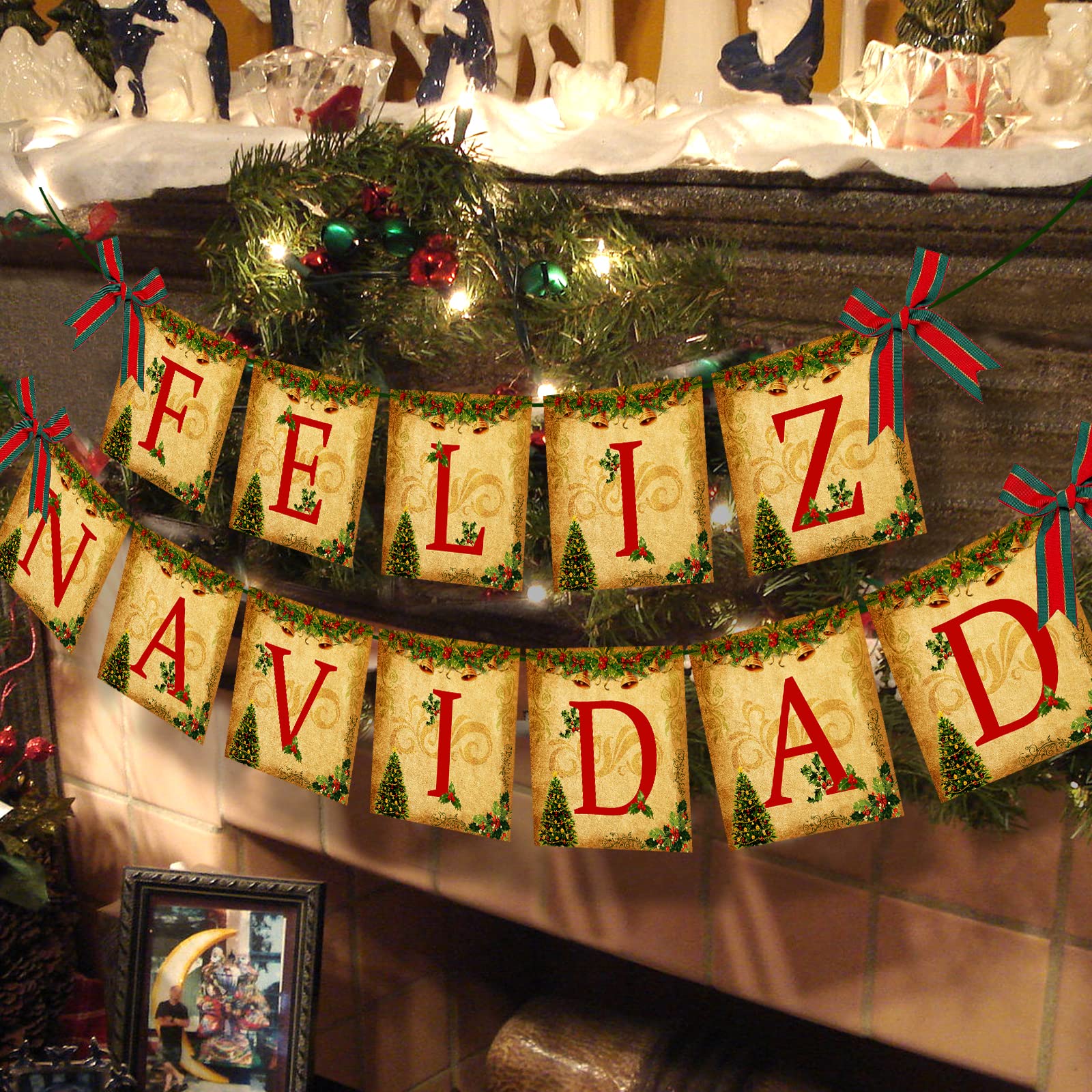 Amazon.com: Merry Christmas Banner Feliz Navidad Banner Sign Vintage ...