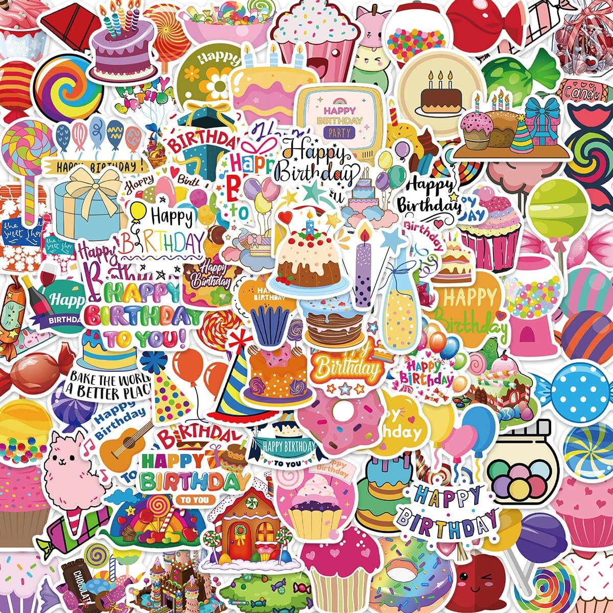 Amazon.com: DUFIB0 100PCS Happy Birthday Stickers Party Candy Cake ...