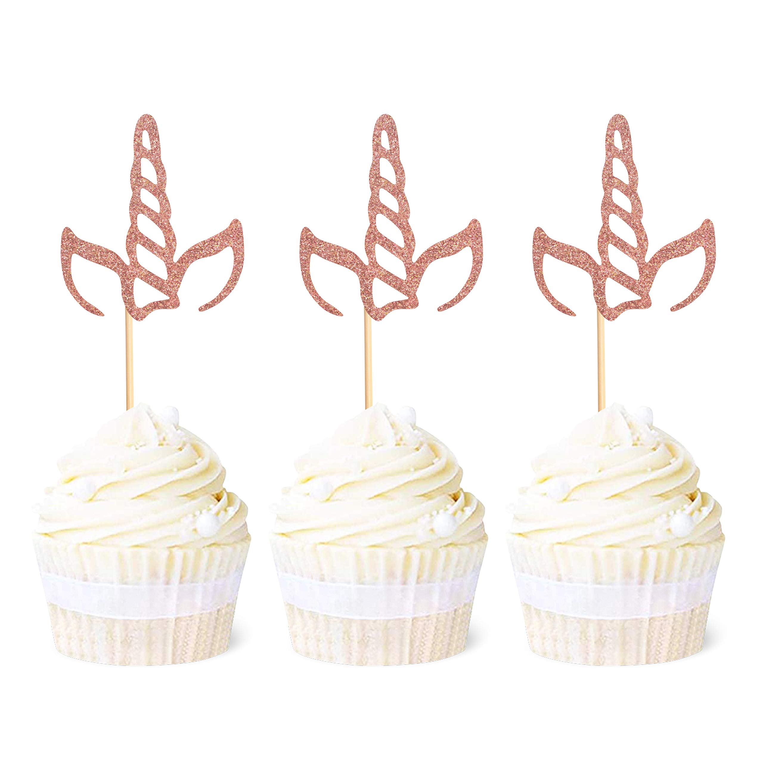 Buy Ercadio 36 Pack Unicorn Cupcake Toppers Rose Gold Glitter Unicorn ...