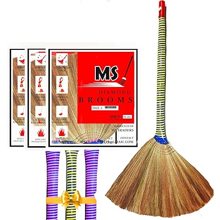 MS Diamond Less Dust Volumnious Grass Burma Broom, Broom Stick for Home ...