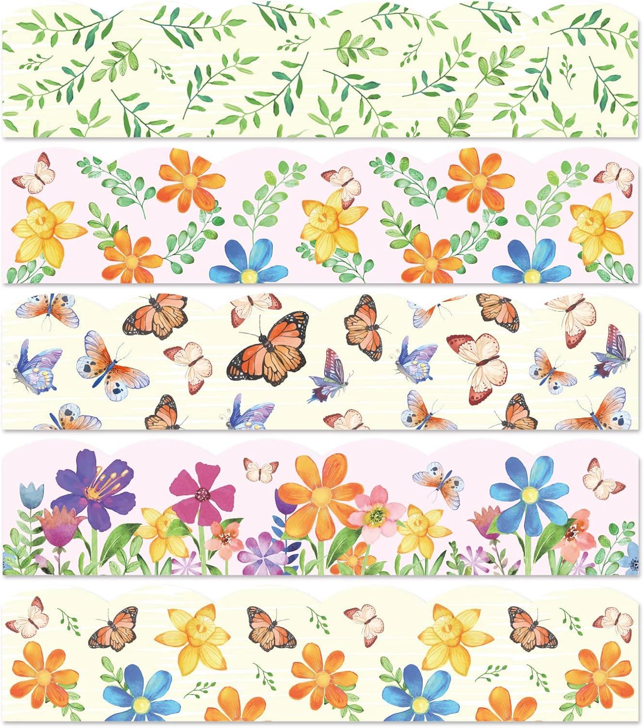 Amazon.com: Whaline 69Ft Spring Bulletin Board Border Watercolor ...