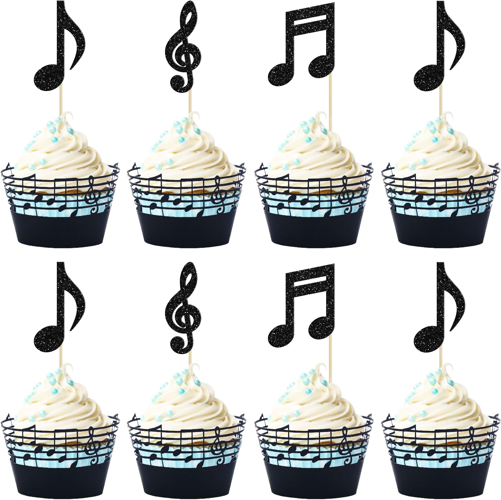 Amazon.com: 72 Pieces Glitter Music Notes Cupcake Toppers Cake Toppers ...