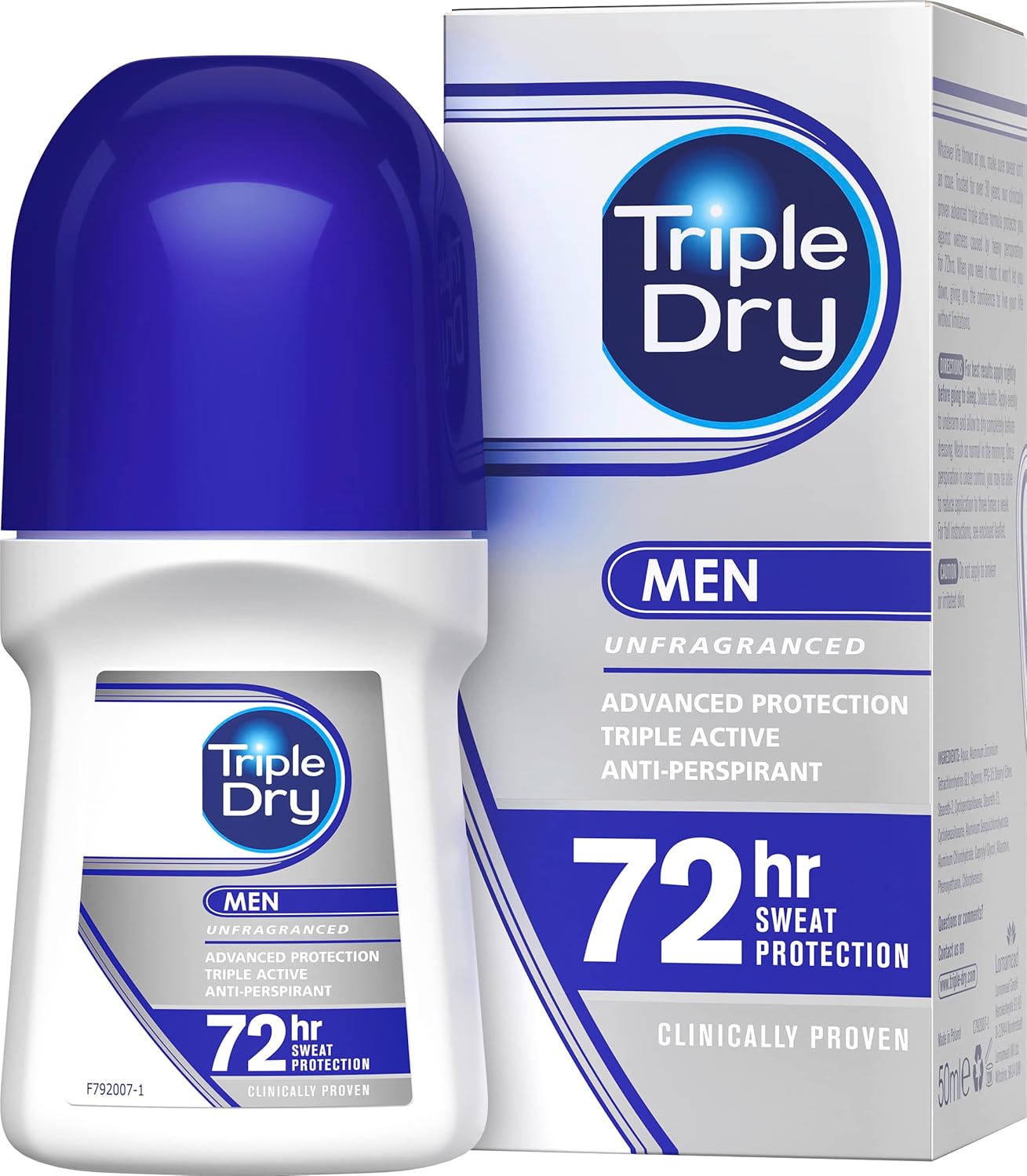 Triple Dry Men | Anti-Perspirant Roll On 50ml | 72-Hour Protection Against Excessive Sweating ...