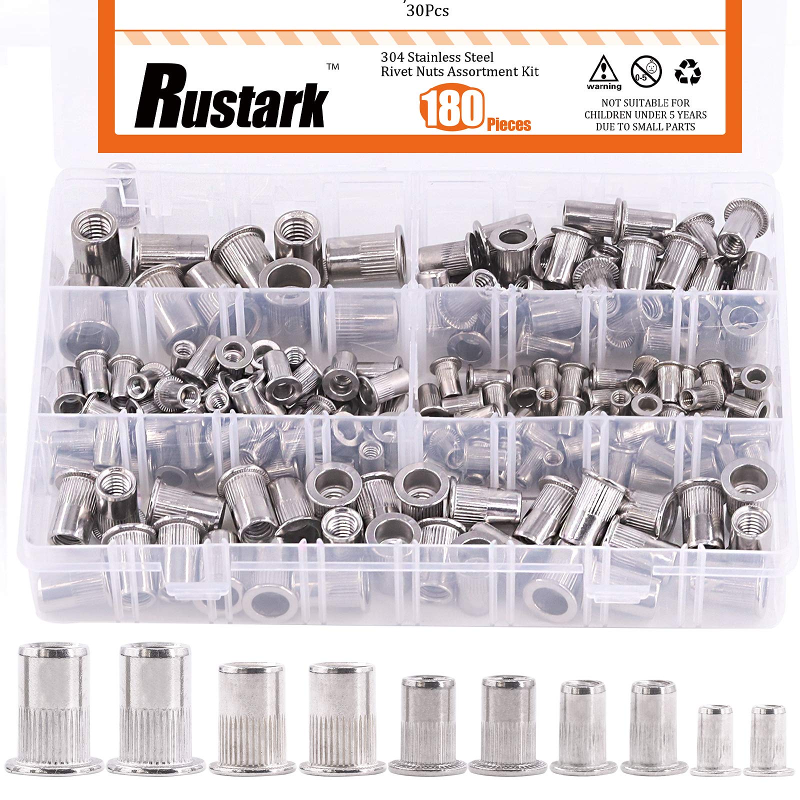 Snapklik.com : Rustark 180 Pcs 304 Stainless Steel Rivet Nuts ...