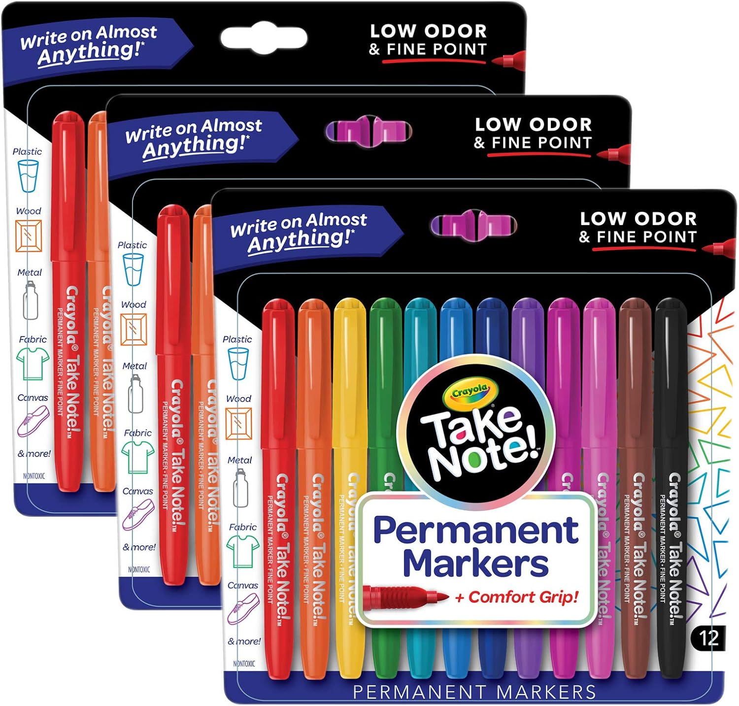 Crayola Take Note! Marcadores permanentes, 12 por paquete, 3 paquetes ...