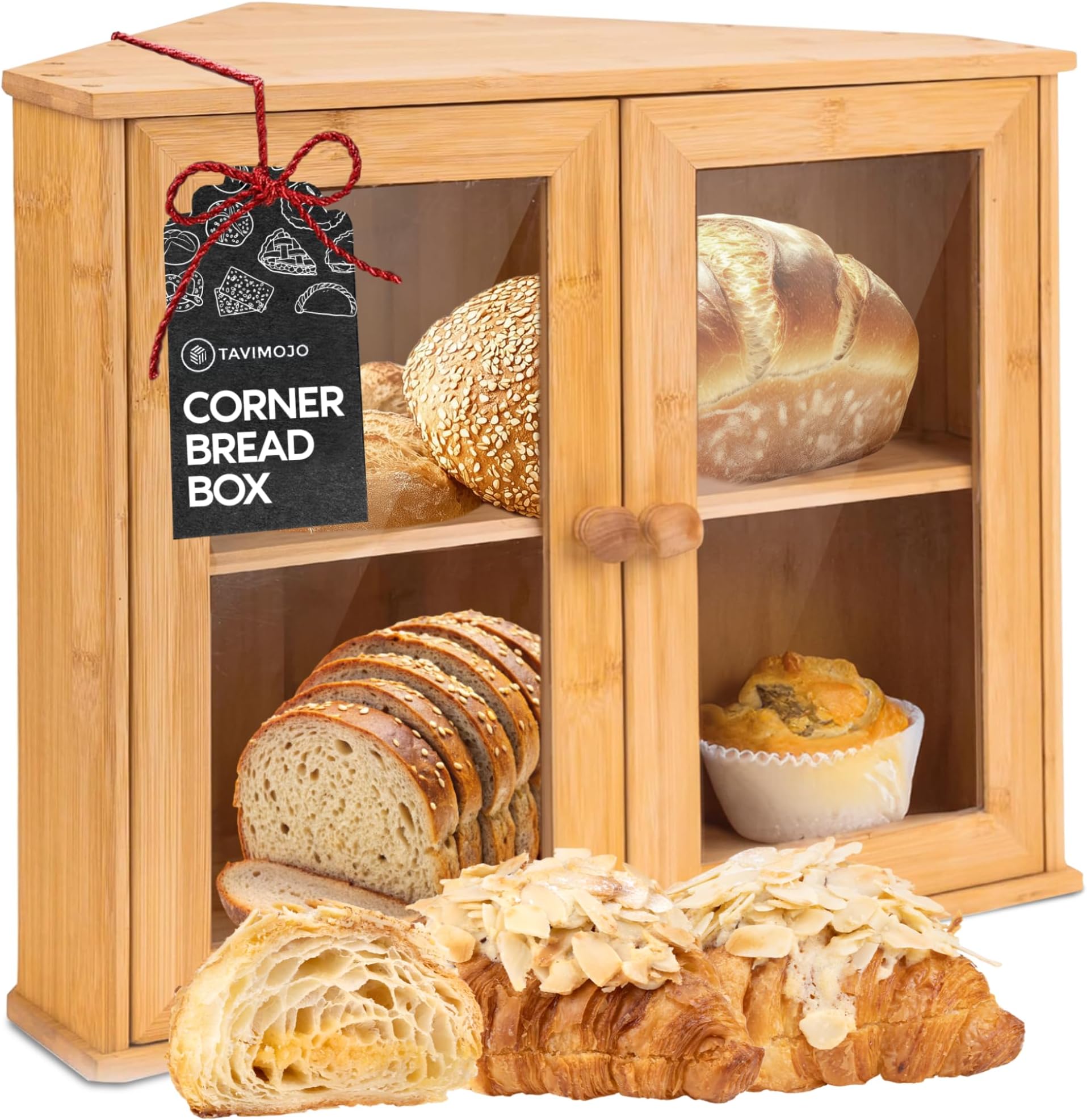 Amazon.com: Goozii Bamboo Corner Bread Box for Kitchen Counter, 2 Tier ...