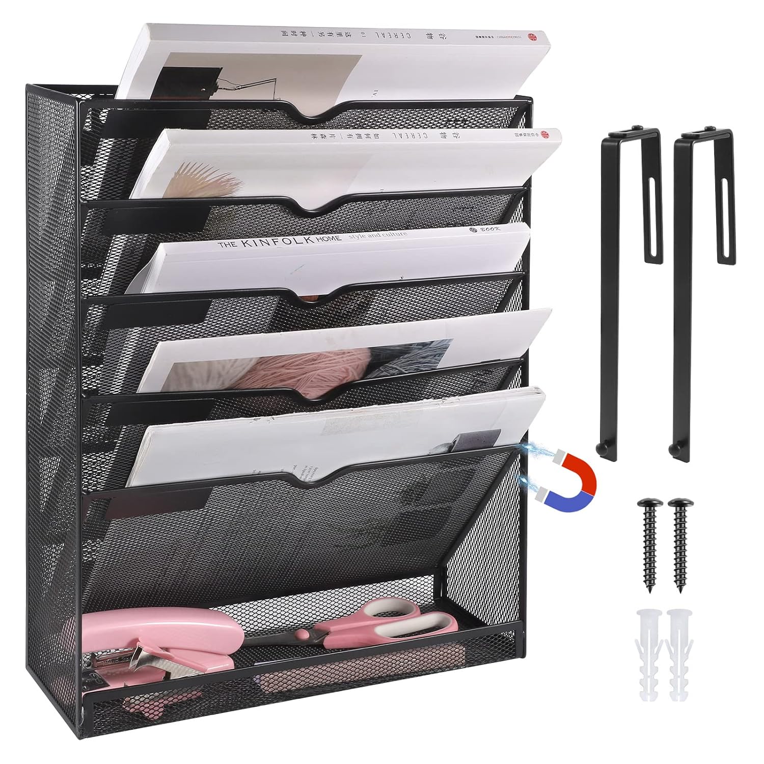BESARME 5-Tier Magnetic File Holder for File Cabinets, Black Magnetic ...