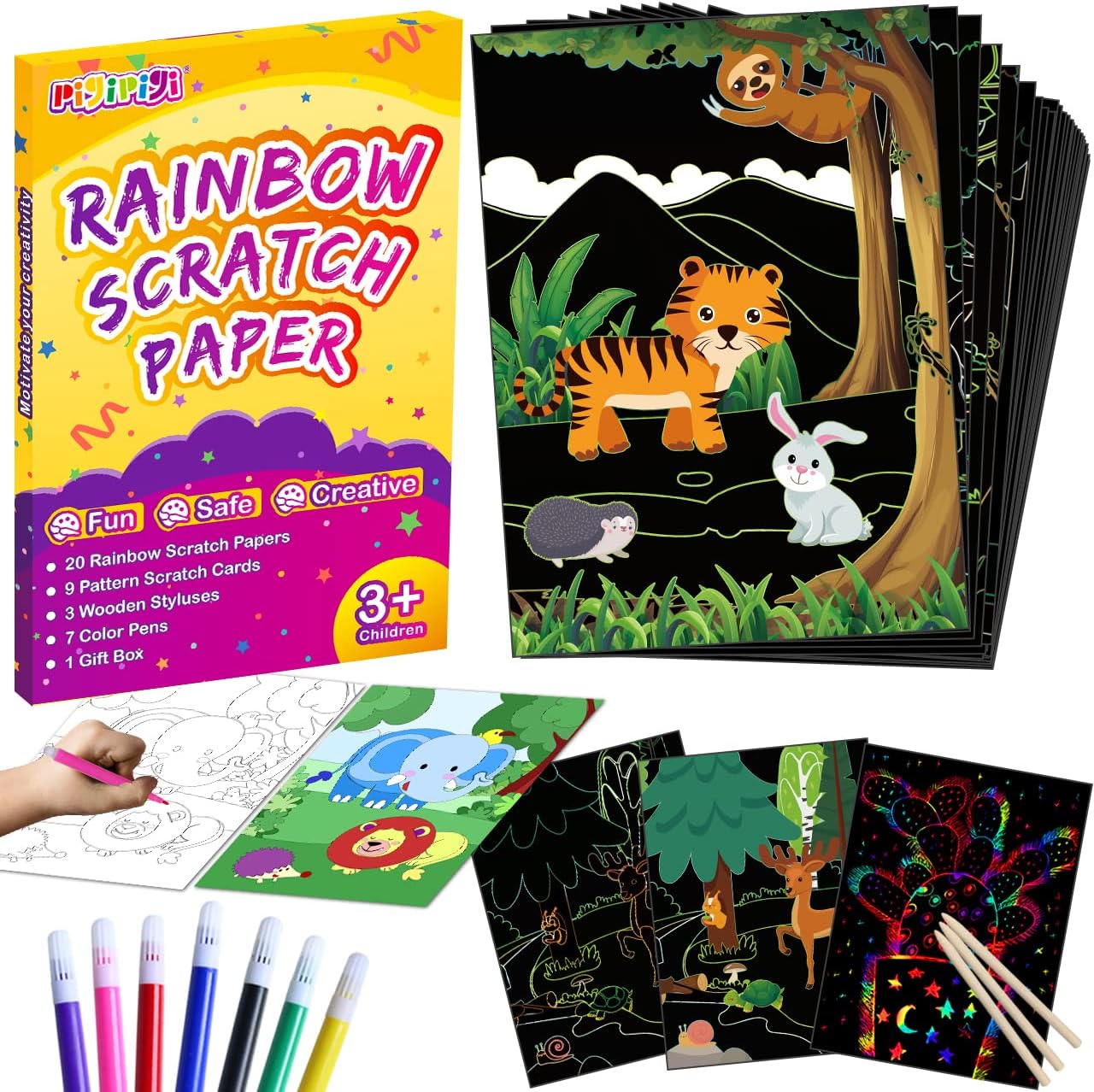 Amazon.com: pigipigi Rainbow Scratch Cards for Kids: 2 Style Scratch ...