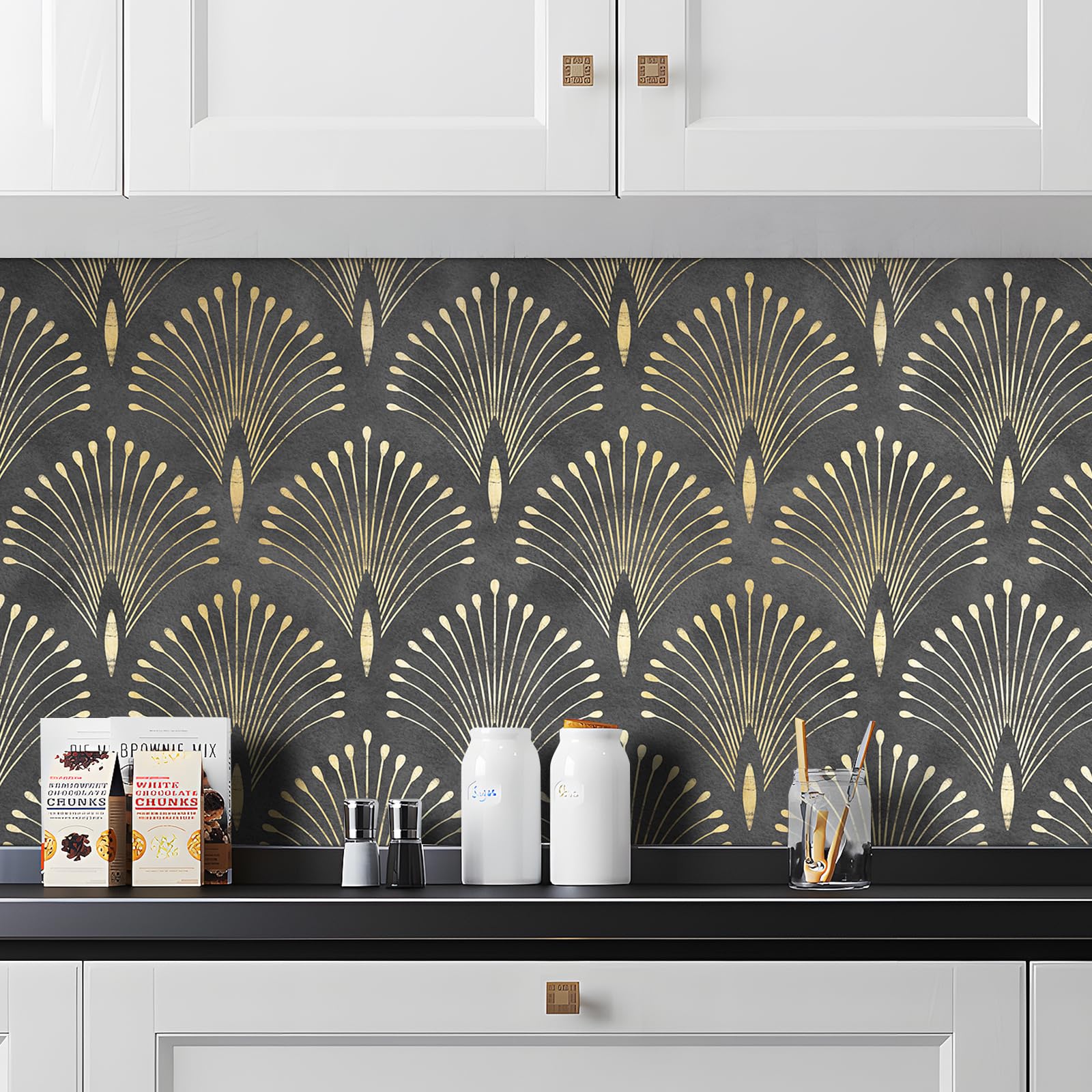 Art Deco Black And Gold Peel And Stick Wallpaper - 17.5x276 Inch ...