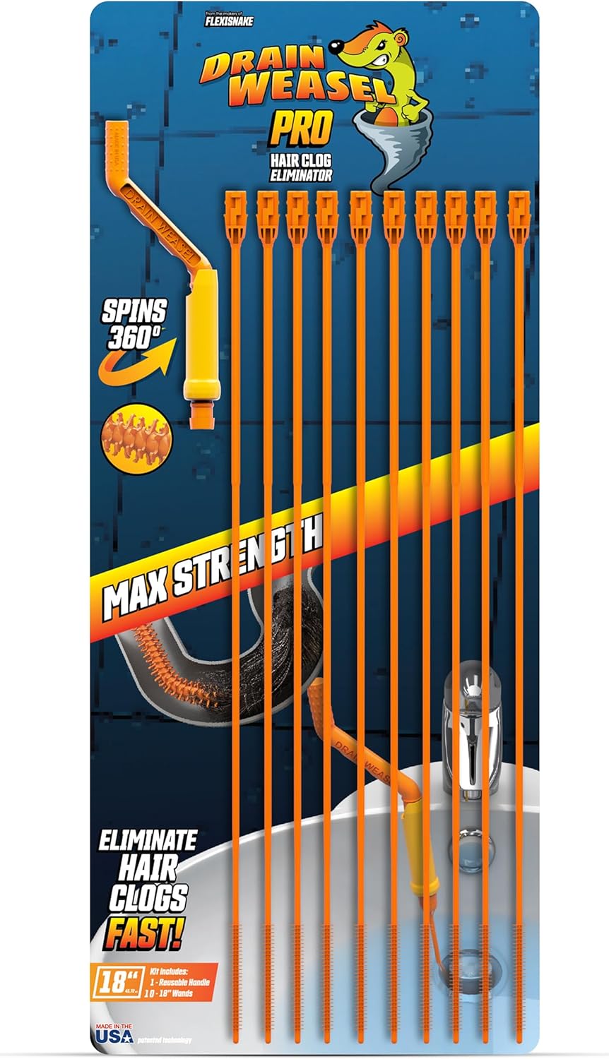 FlexiSnake Pro Drain Weasel Sink Snake Hair Clog Remover Tool, Sink ...