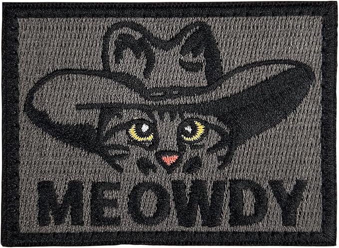 Amazon.com: Funny Hook and Loop Embroidered Cat Morale Patch | 2.2" x 3" Meowdy Cowboy Cat Cute ...