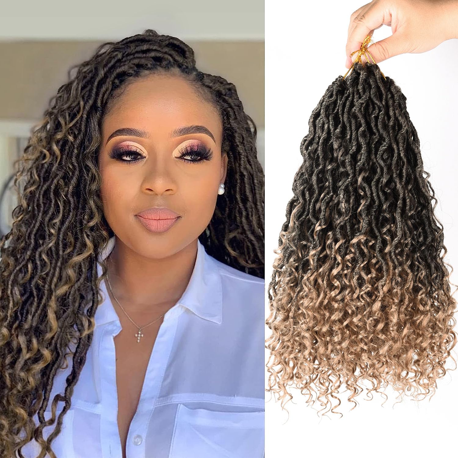 Buy Curly Faux Locs Crochet Hair 14 Inch 6 Packs Goddess Locs Crochet ...