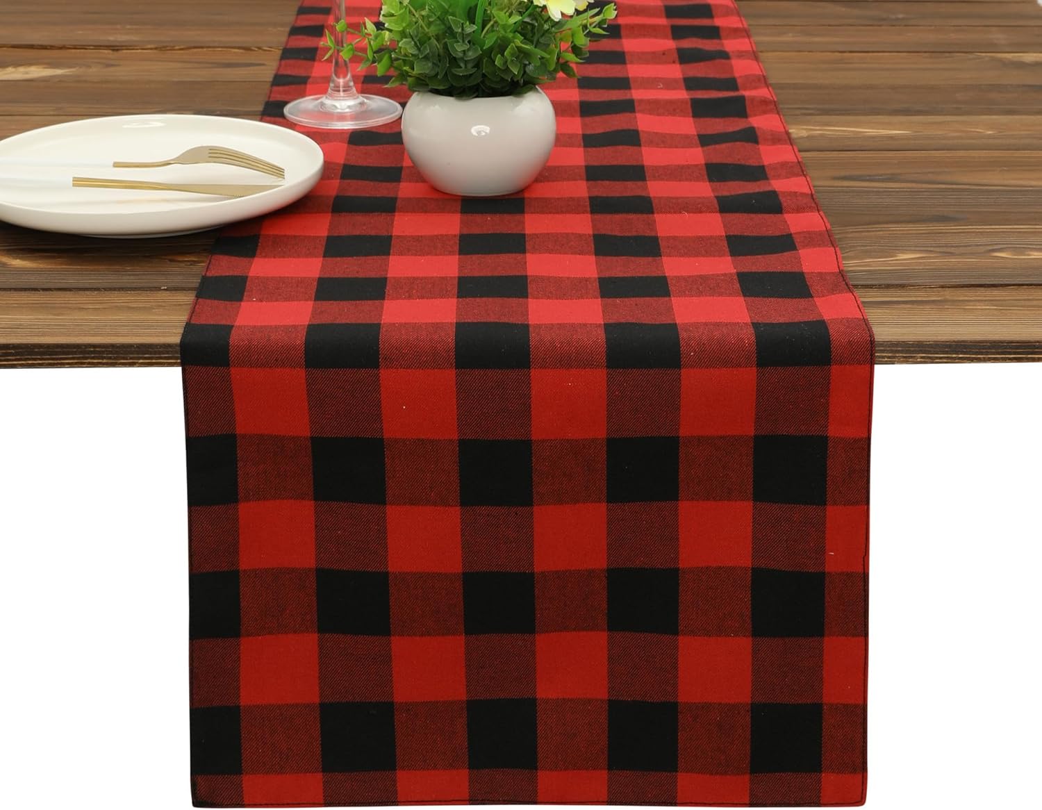 Amazon.com: Buffalo Checkered Table Runner 14" x 72" Classic Red Black ...