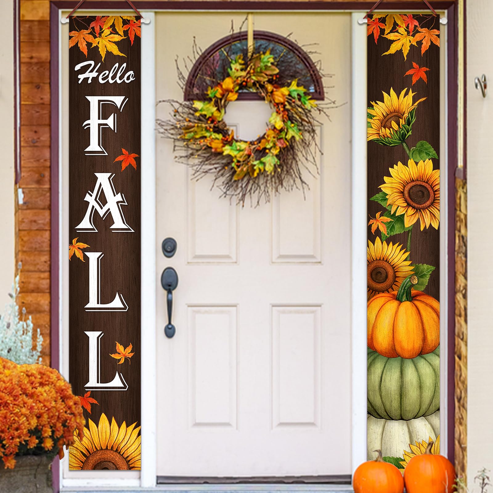 Snapklik.com : Fzbali Hello Fall Porch Banner Sign, Maple Sunflower ...
