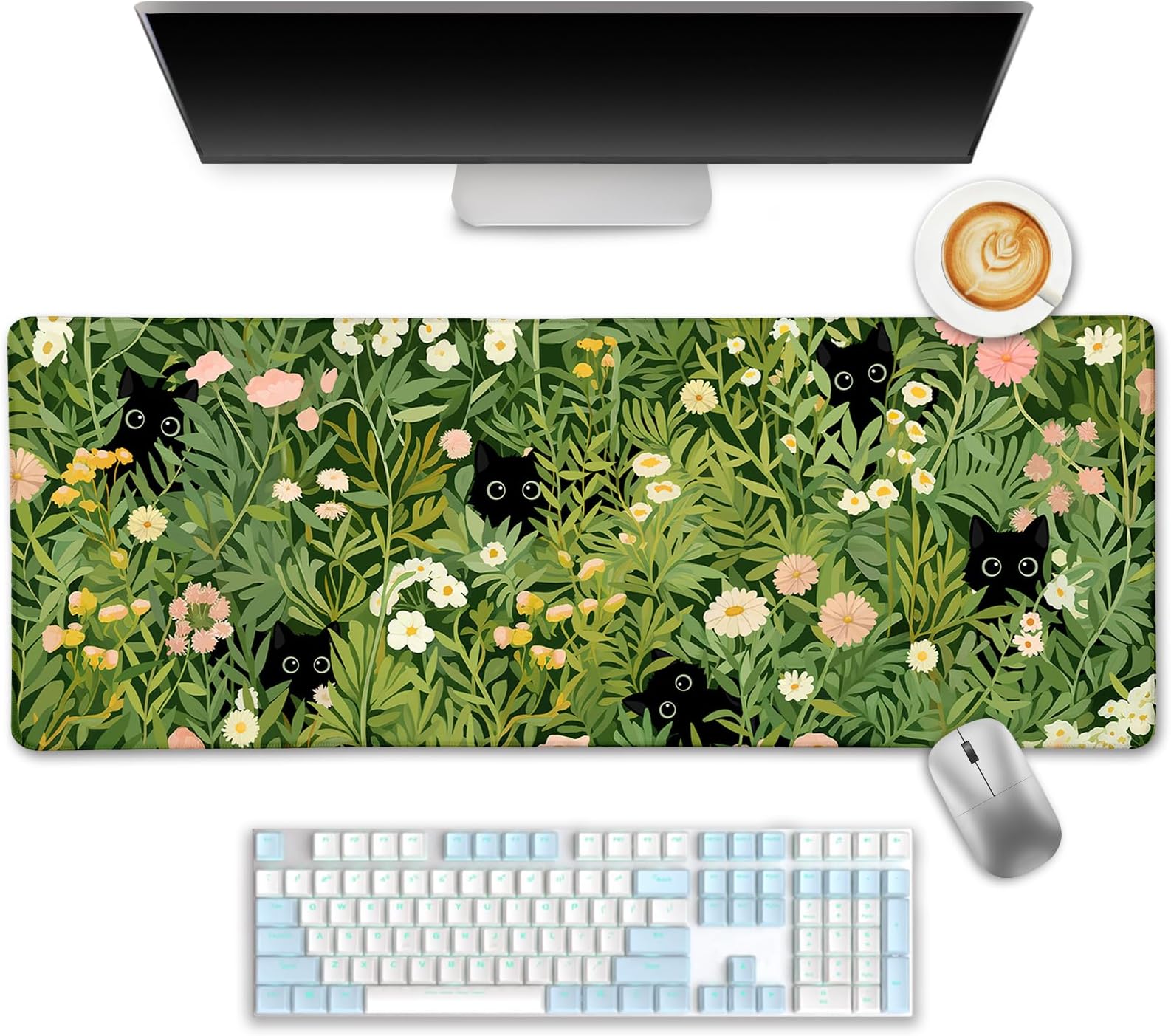 Amazon.com : LIMKRIAN Anime Cat Mouse Pad Green Plant Desk Mat Pad, XL ...