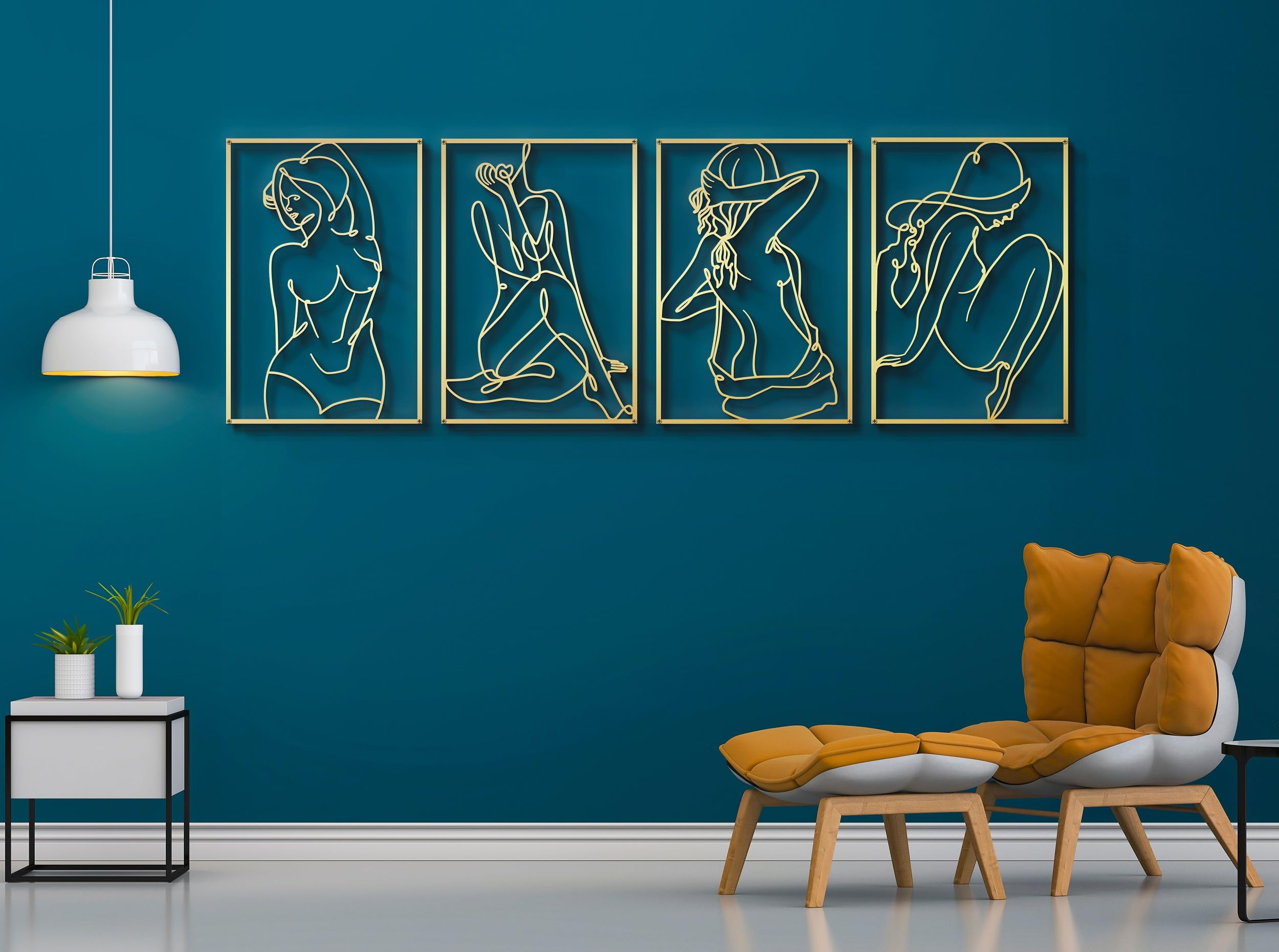Gytumo 4 Pack Gold Metal Wall Decor, Minimalist Art Wall Decor with ...