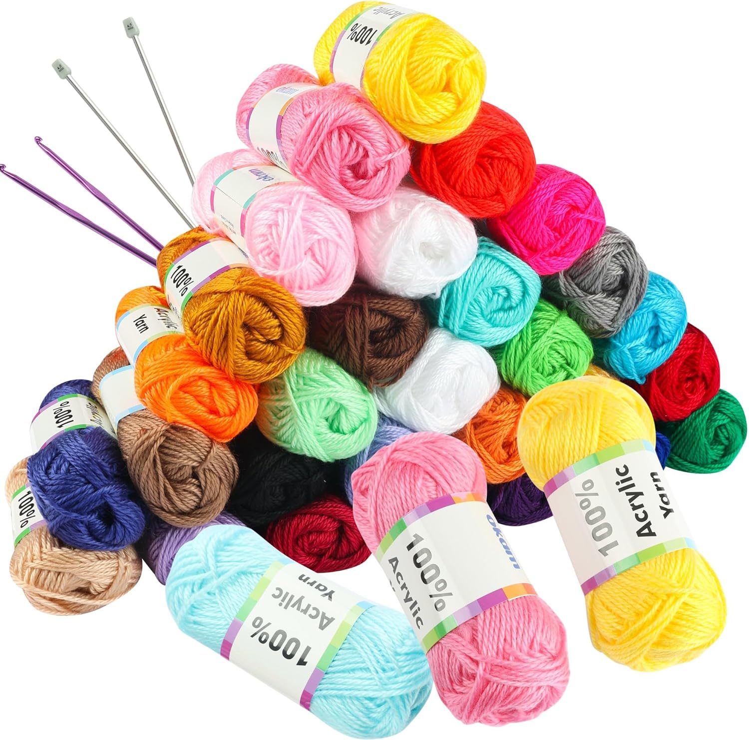 Okam Crochet Yarn Pack of 30 Multipack - 100% Acrylic Coloured Yarn ...