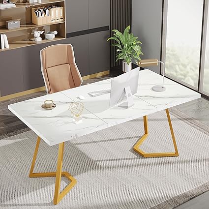 Amazon.com: Tribesigns Modern Gold Computer Desk: 55 Inches White and ...