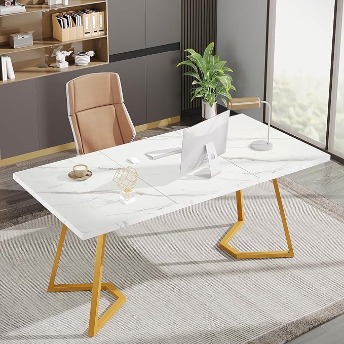Amazon.com: Tribesigns Modern Gold Computer Desk: 55 Inches White and ...