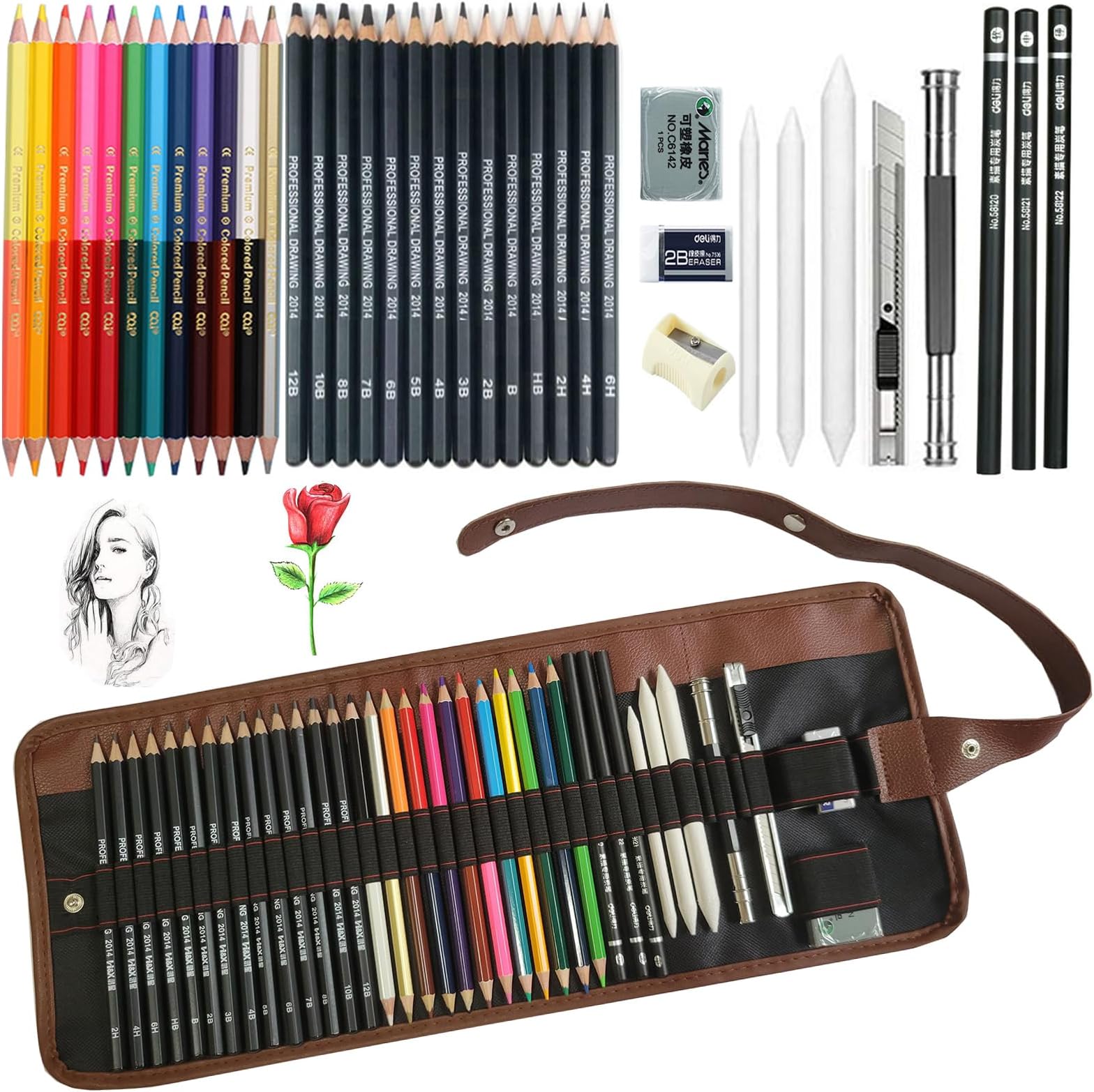 Amazon.com: Heshengping, Sketching Pencil Set Drawing Pen Charcoal ...