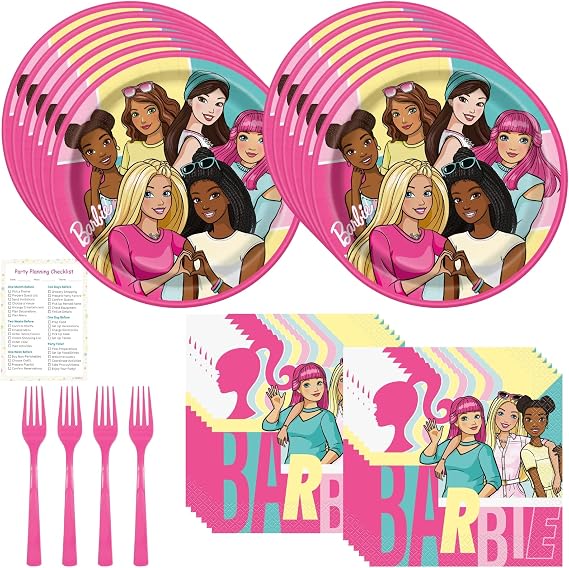 Amazon.com: Unique Barbie Plates and Napkins Set - Serves 16 Guests, 16 ...