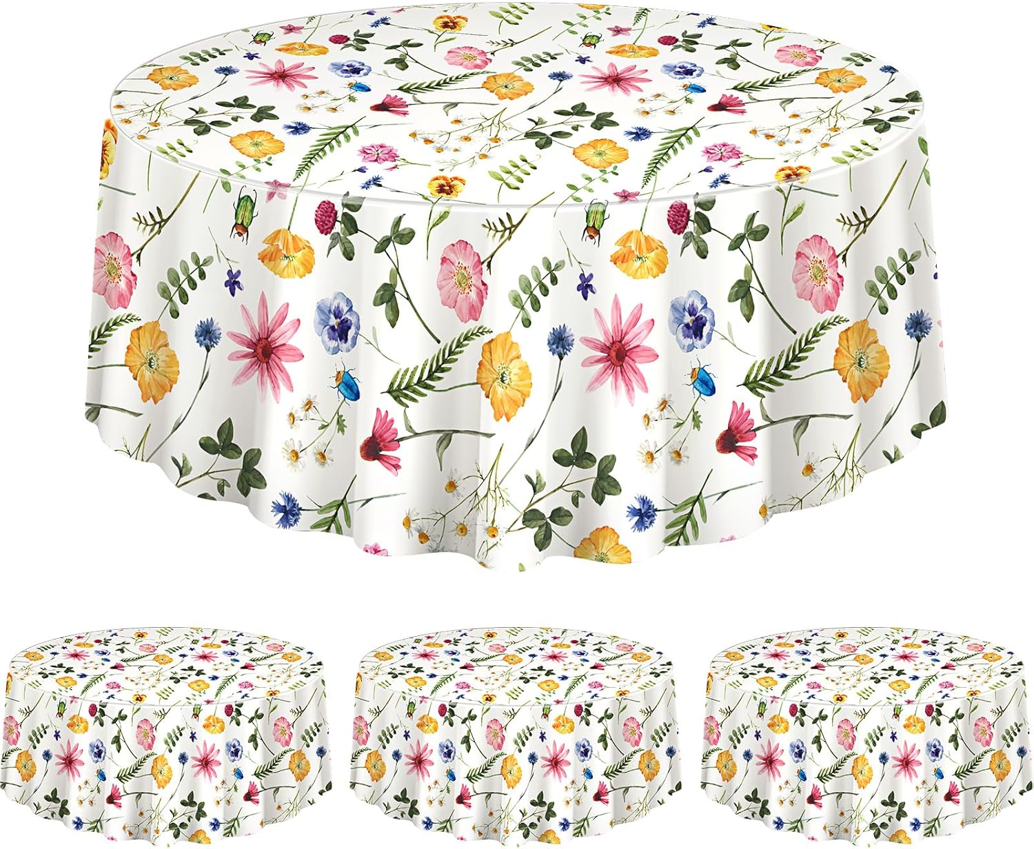 Amazon.com: Kinlop 4 Pcs Plastic Round Tea Party Tablecloths 70" Floral ...