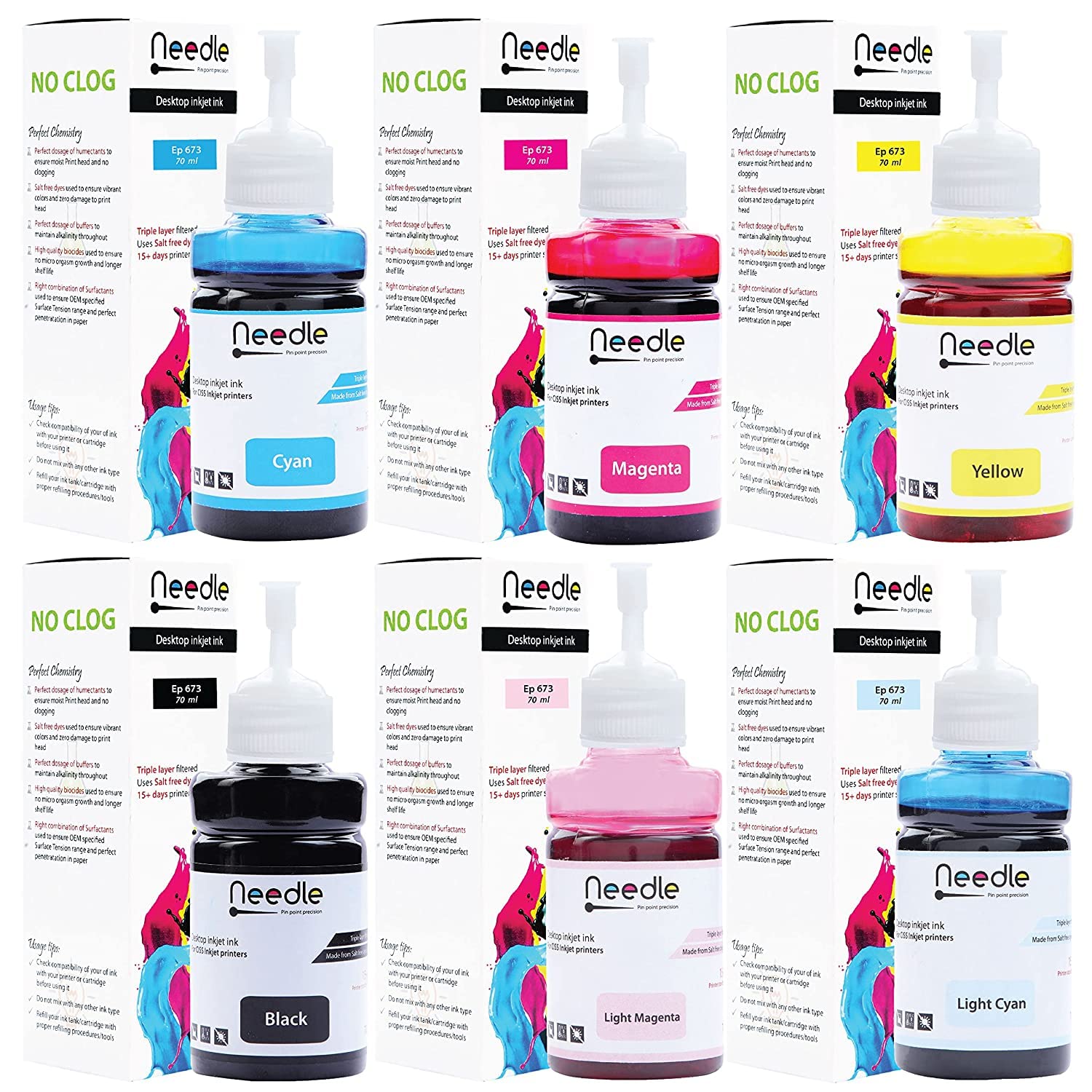 Needle New T673 T 673 Inkjet Ink Set Compatible with Epson L800, L805 ...